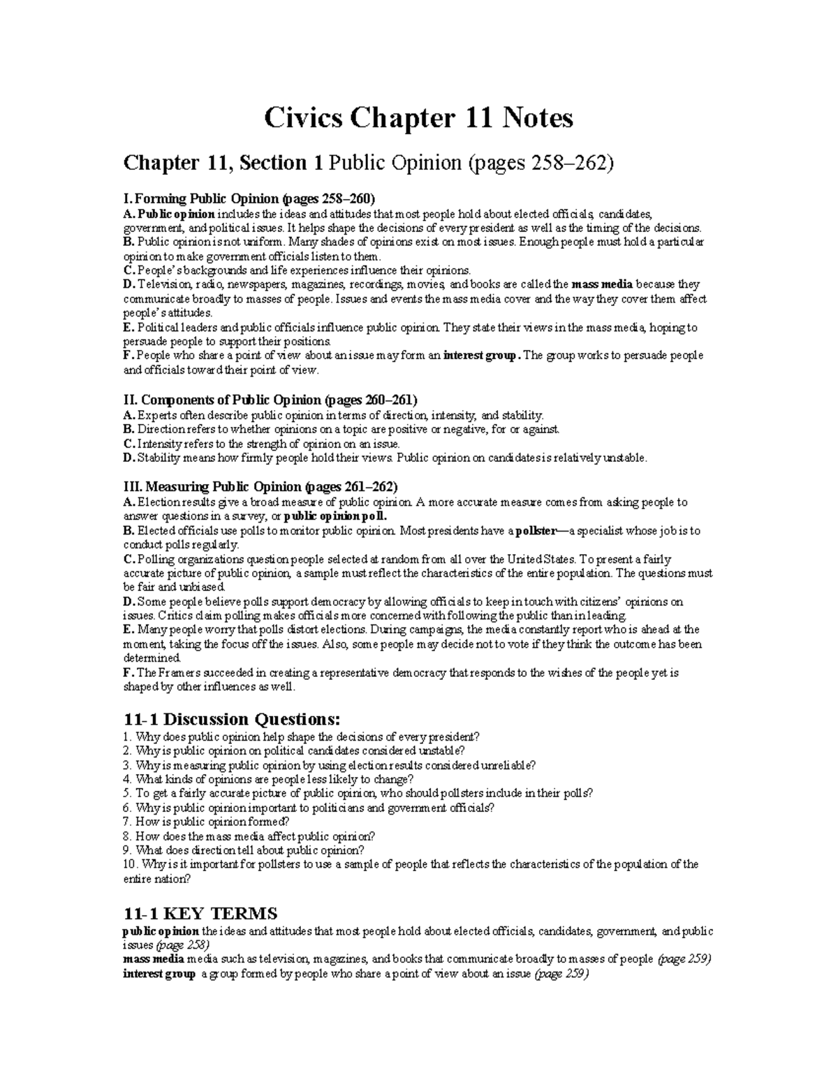 Civics Chapter 11 Notes - Civics Chapter 11 Notes Chapter 11, Section 1 ...
