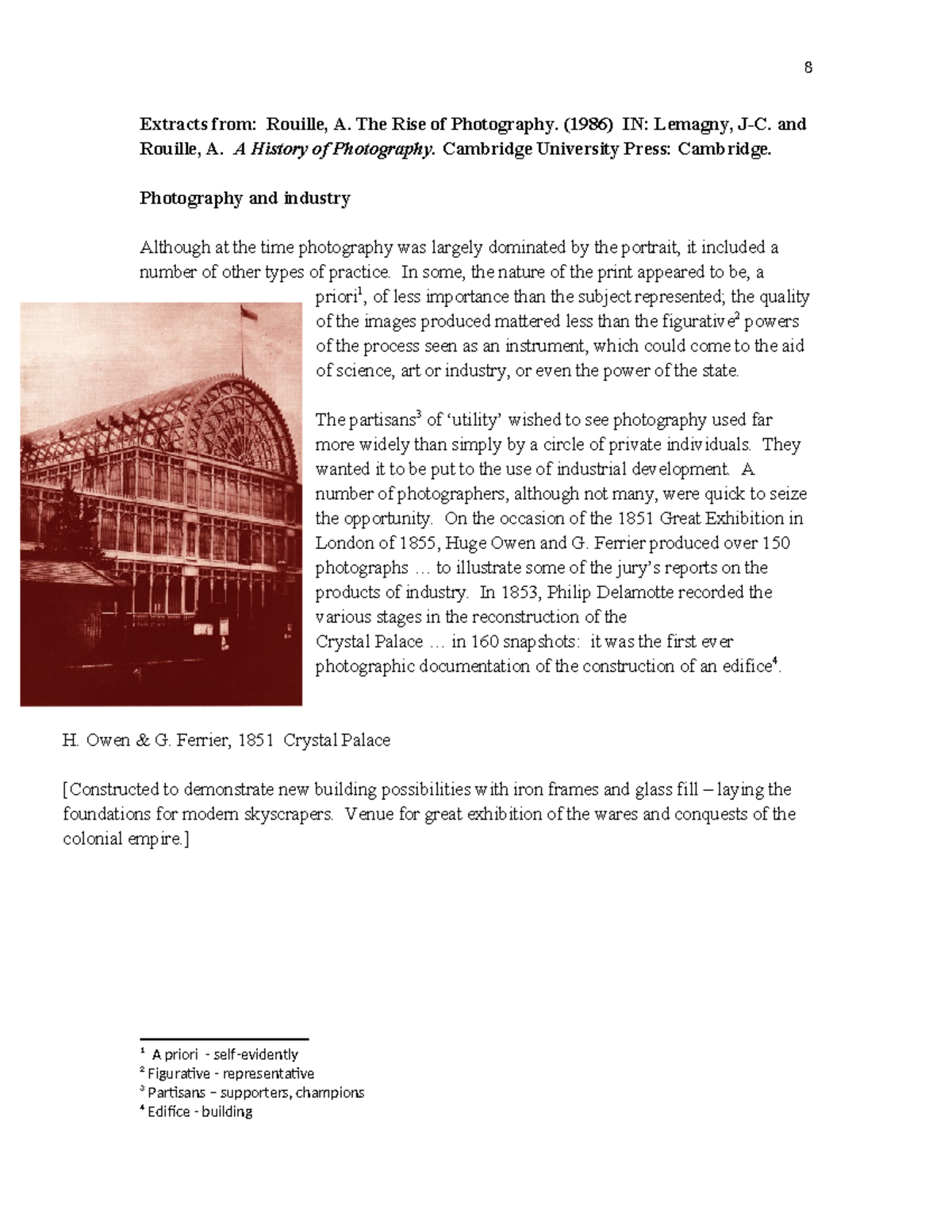 Uses of early photography reading - Extracts from: Rouille, A. The Rise ...
