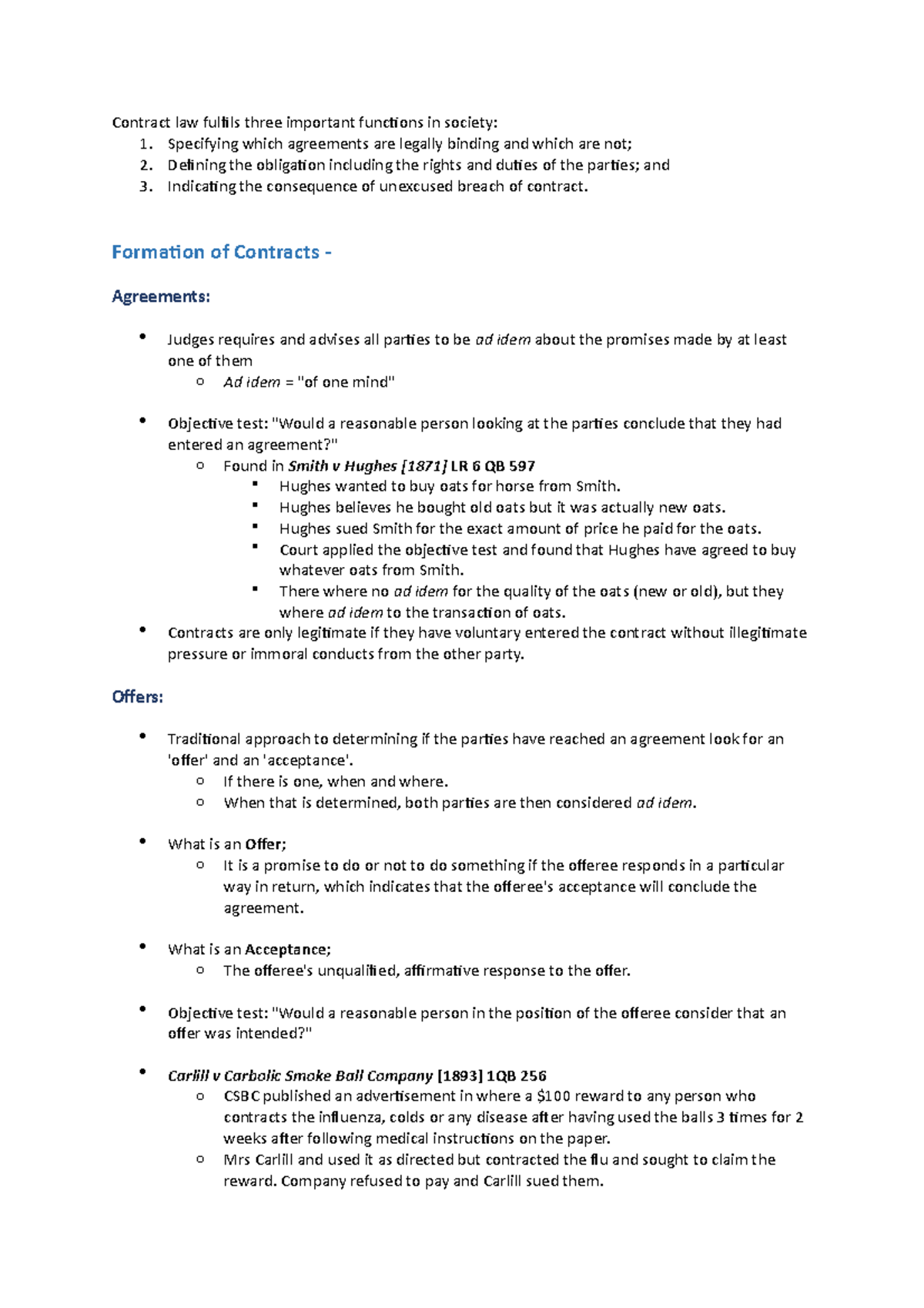 Contract Law - Quick Reads (Formation of Contracts) - Contract law ...