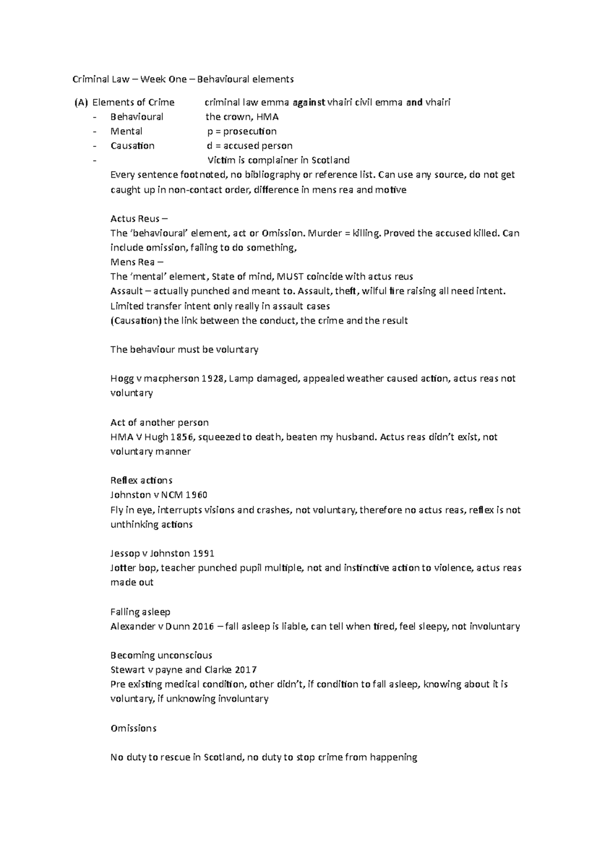 1. Behavioural elements - Criminal Law – Week One – Behavioural ...