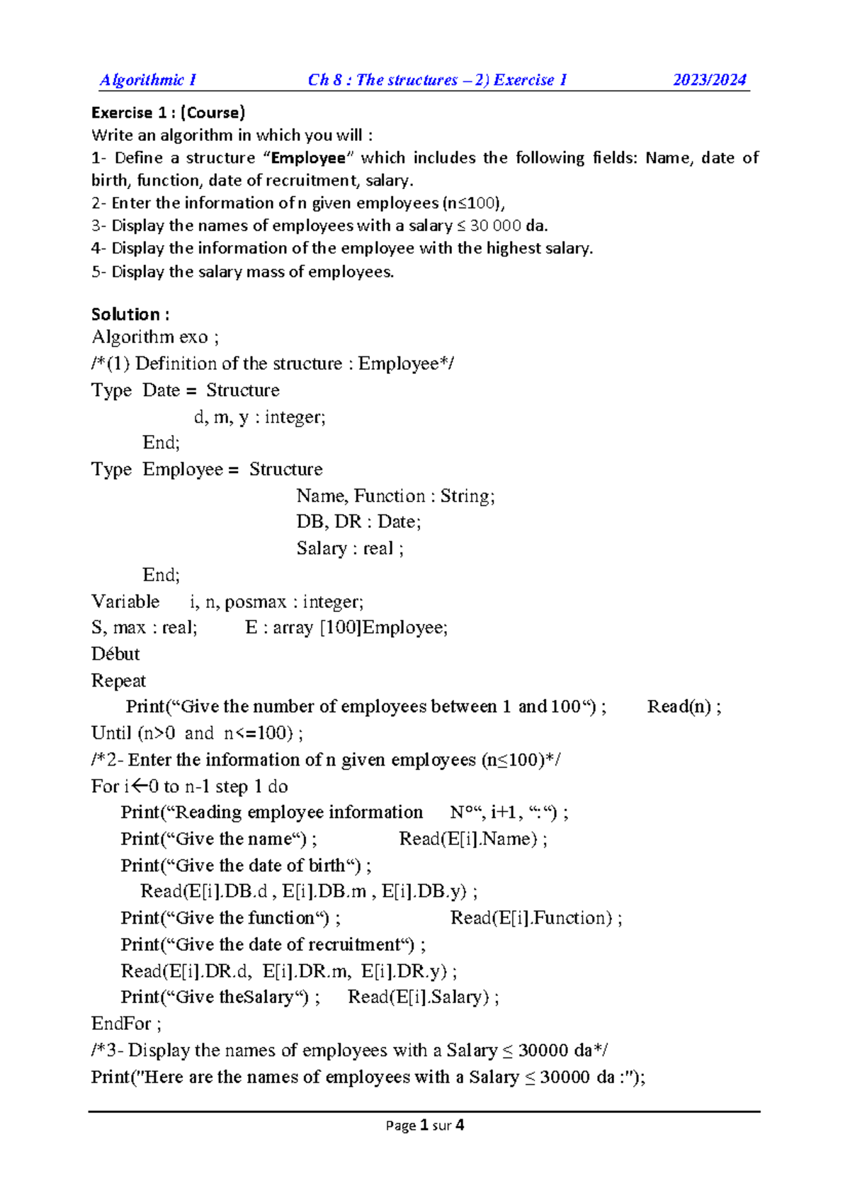 2) The Structure - Exercise 1 - Exercise 1 : (Course) Write an ...