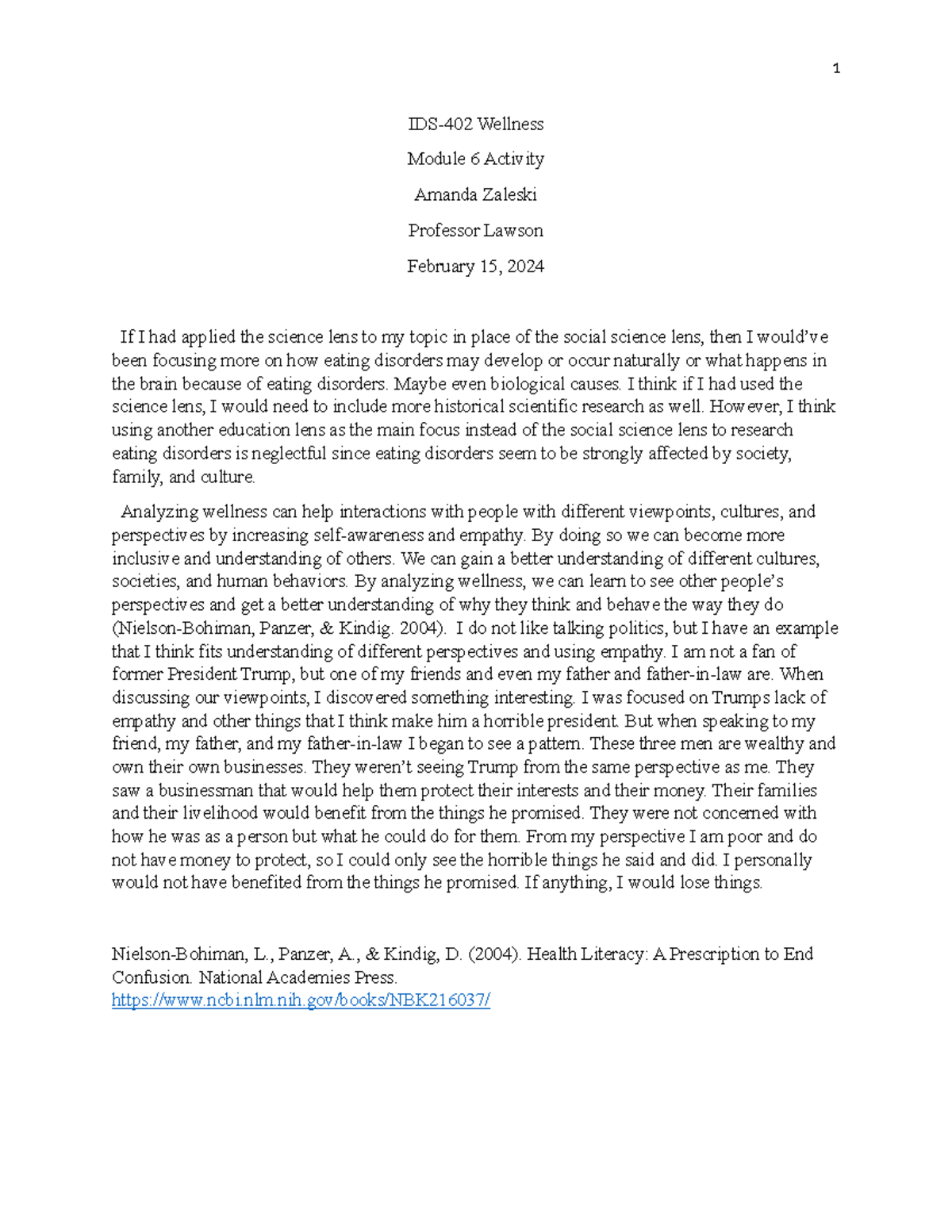 IDS2 - Module 2 assignment. - 1 IDS-402 Wellness Module 6 Activity ...