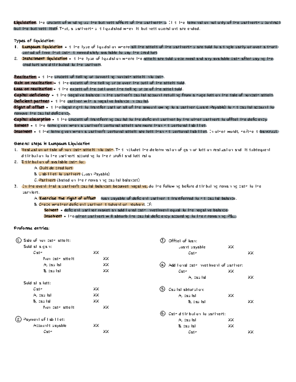 Special transaction - summarization of the lesson - Liquidation. the ...