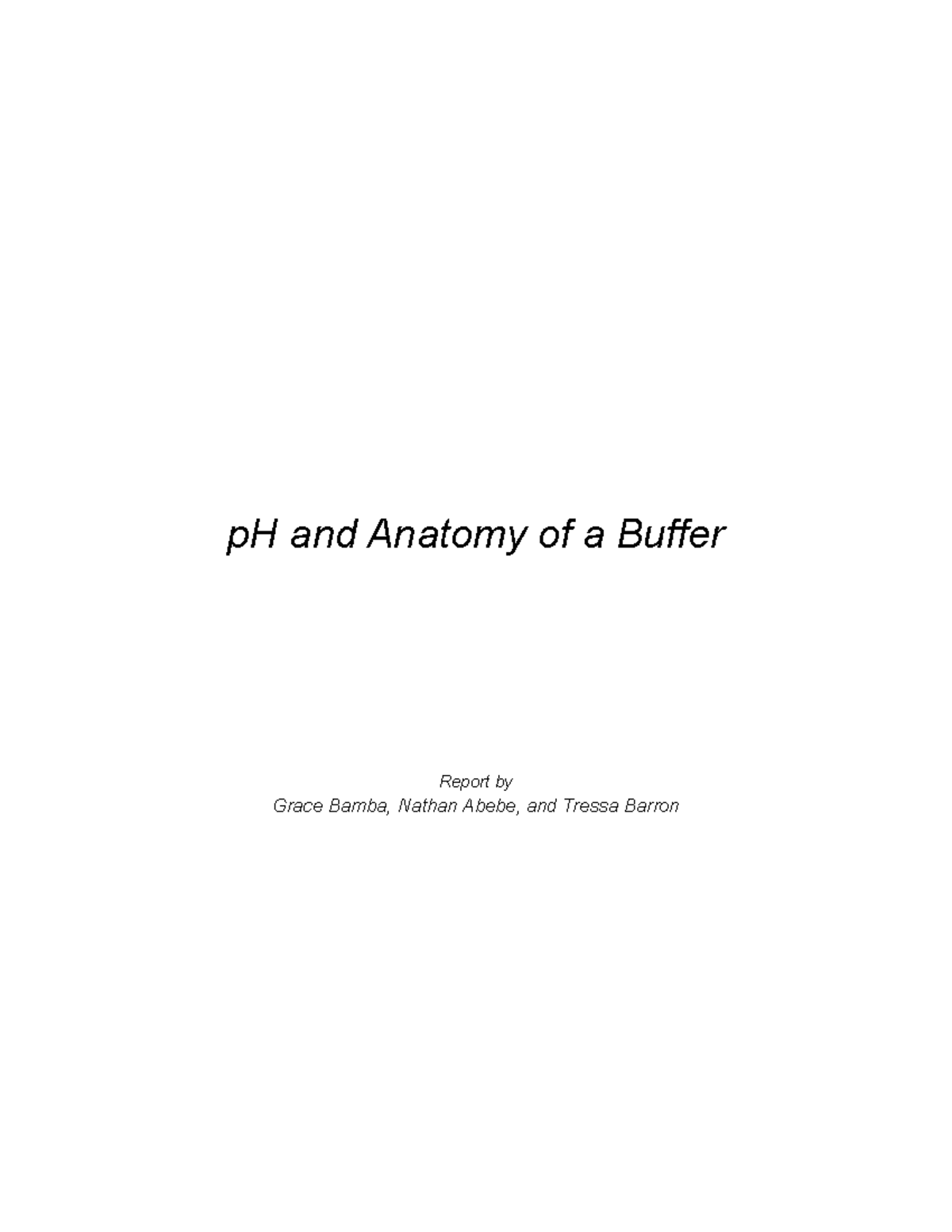 Lab 3- p H and Anatomy of a Buffer Take Home Assignment - pH and ...