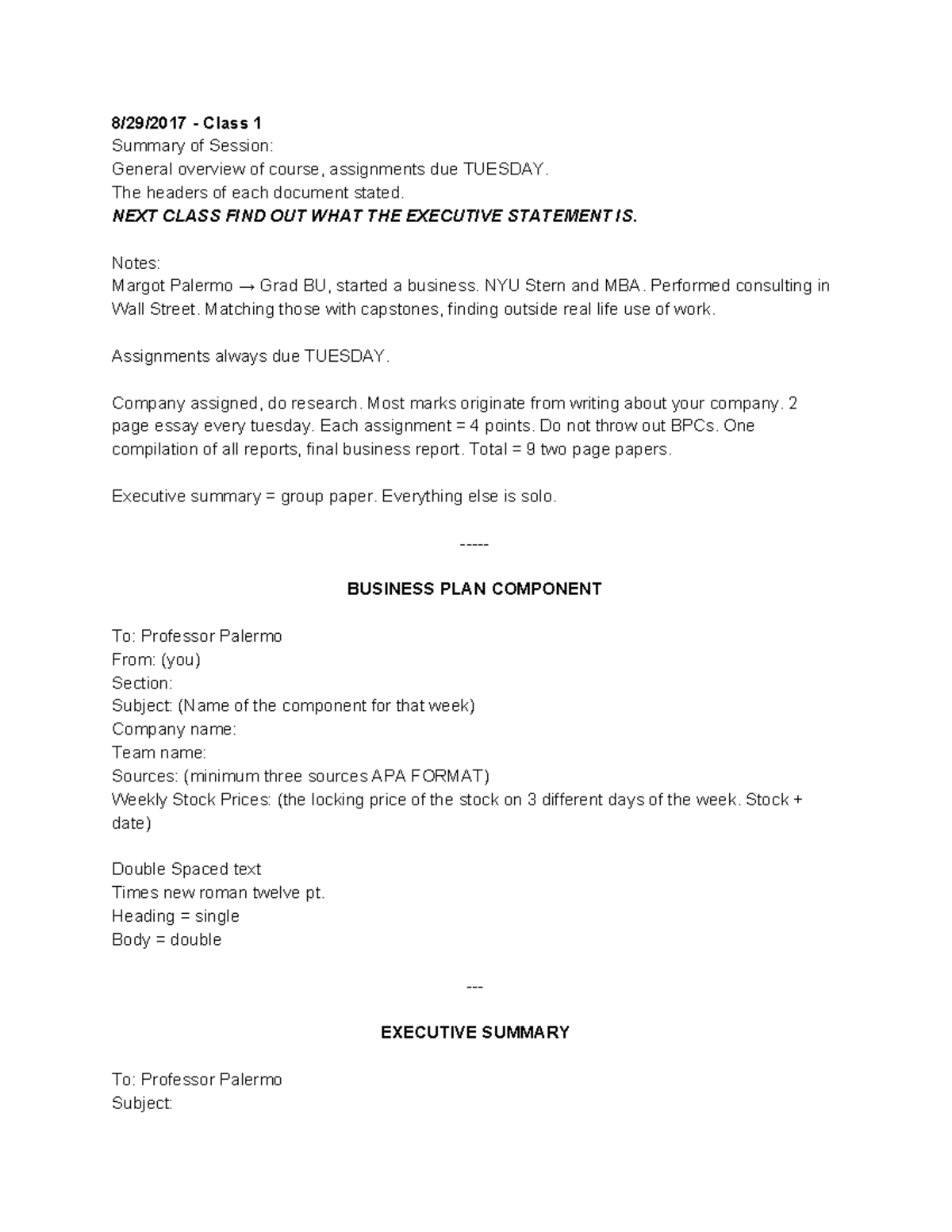 BUS 115 Introduction to Business Notes - 8/29/2017 - Class 1 Summary of ...