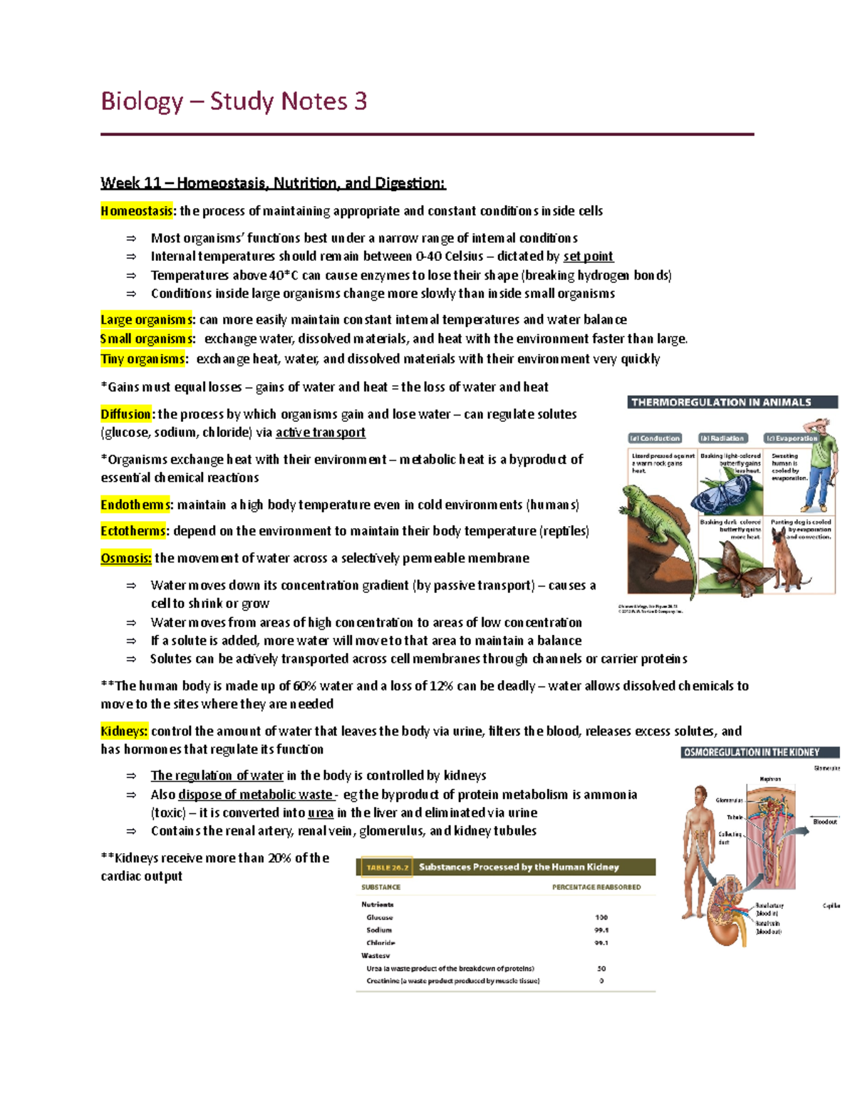 Biology - Exam Study Notes - Biology – Study Notes 3 Week 11 ...