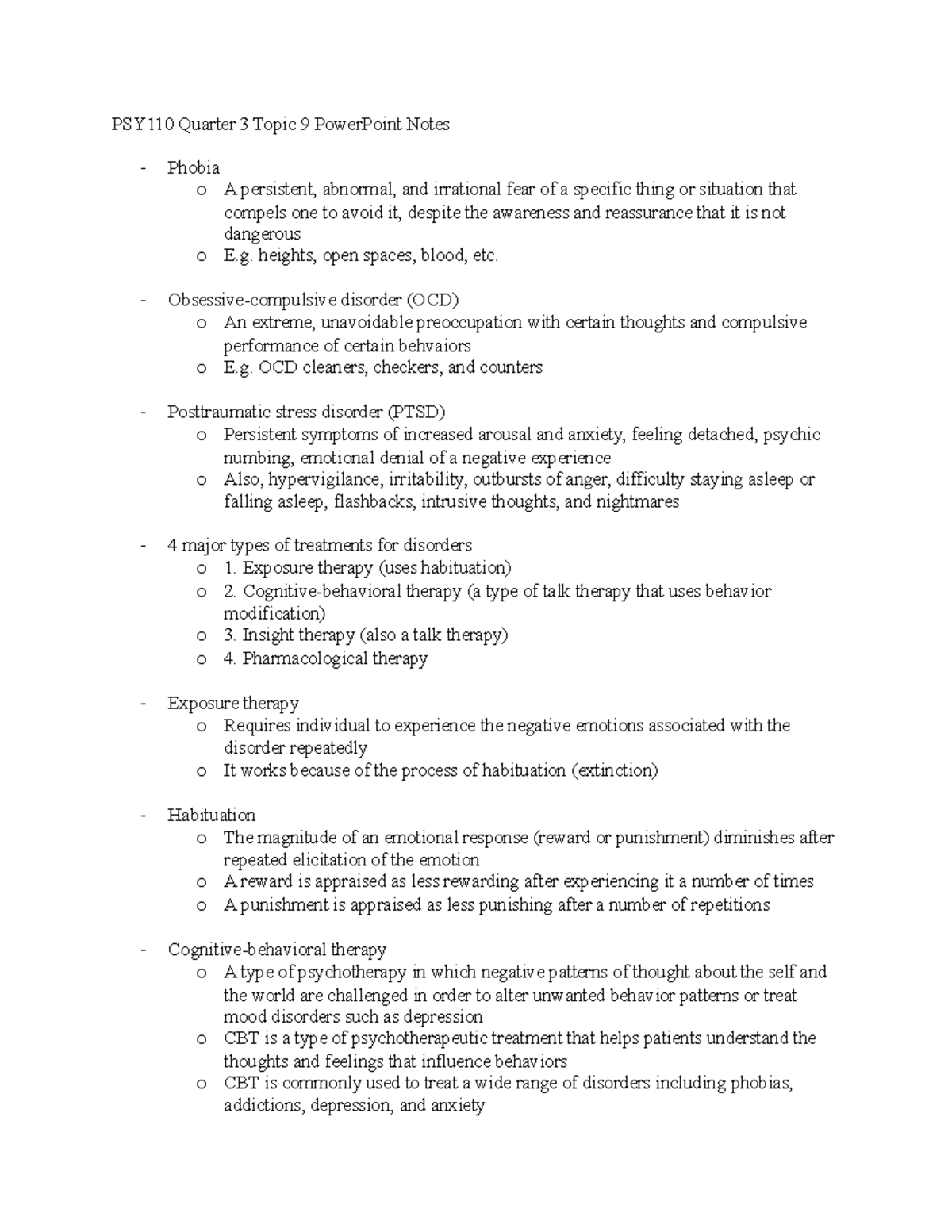 PSY110 Quarter 3 Topic 9 Power Point Notes - heights, open spaces ...