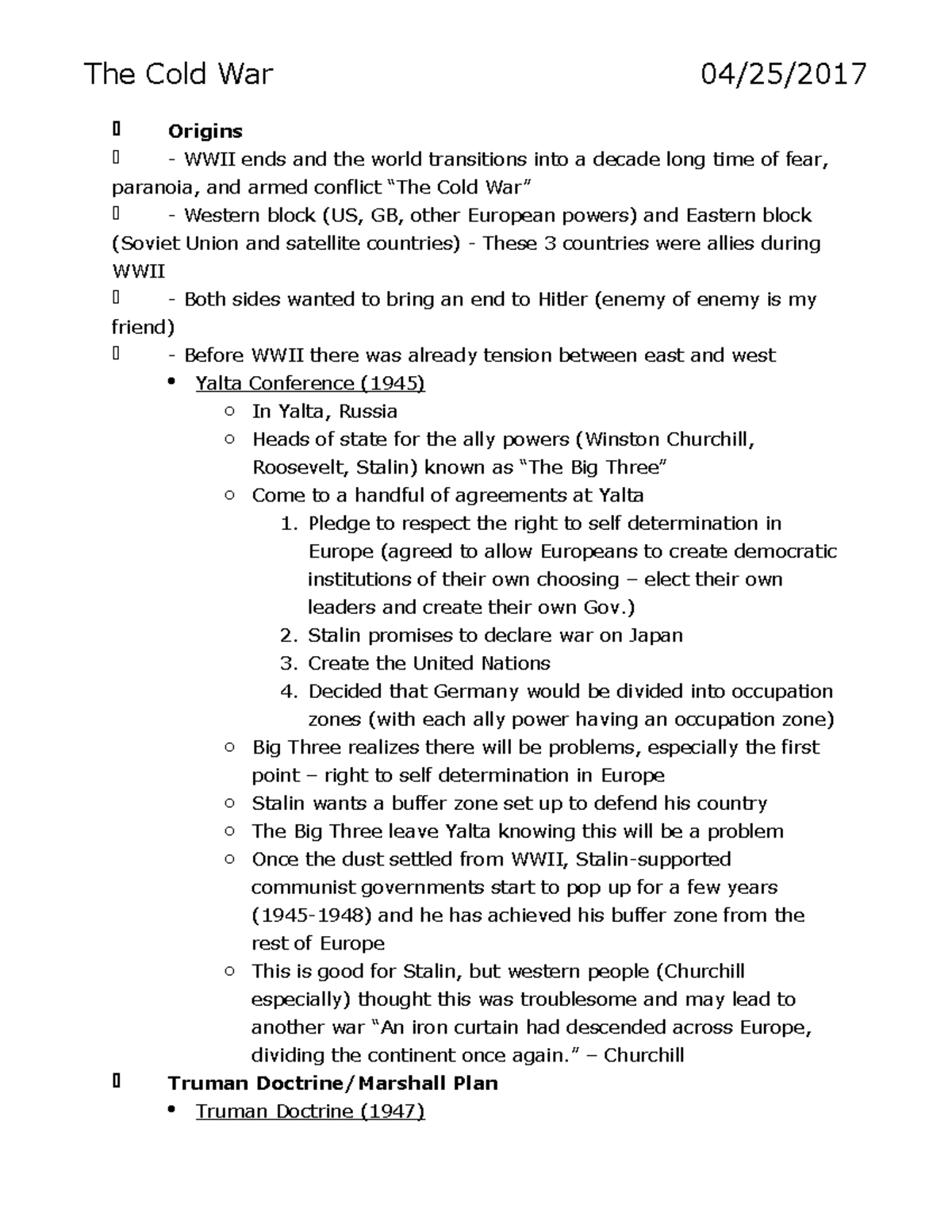 The Cold War 042517 - The Cold War Origins WWII ends and the world ...