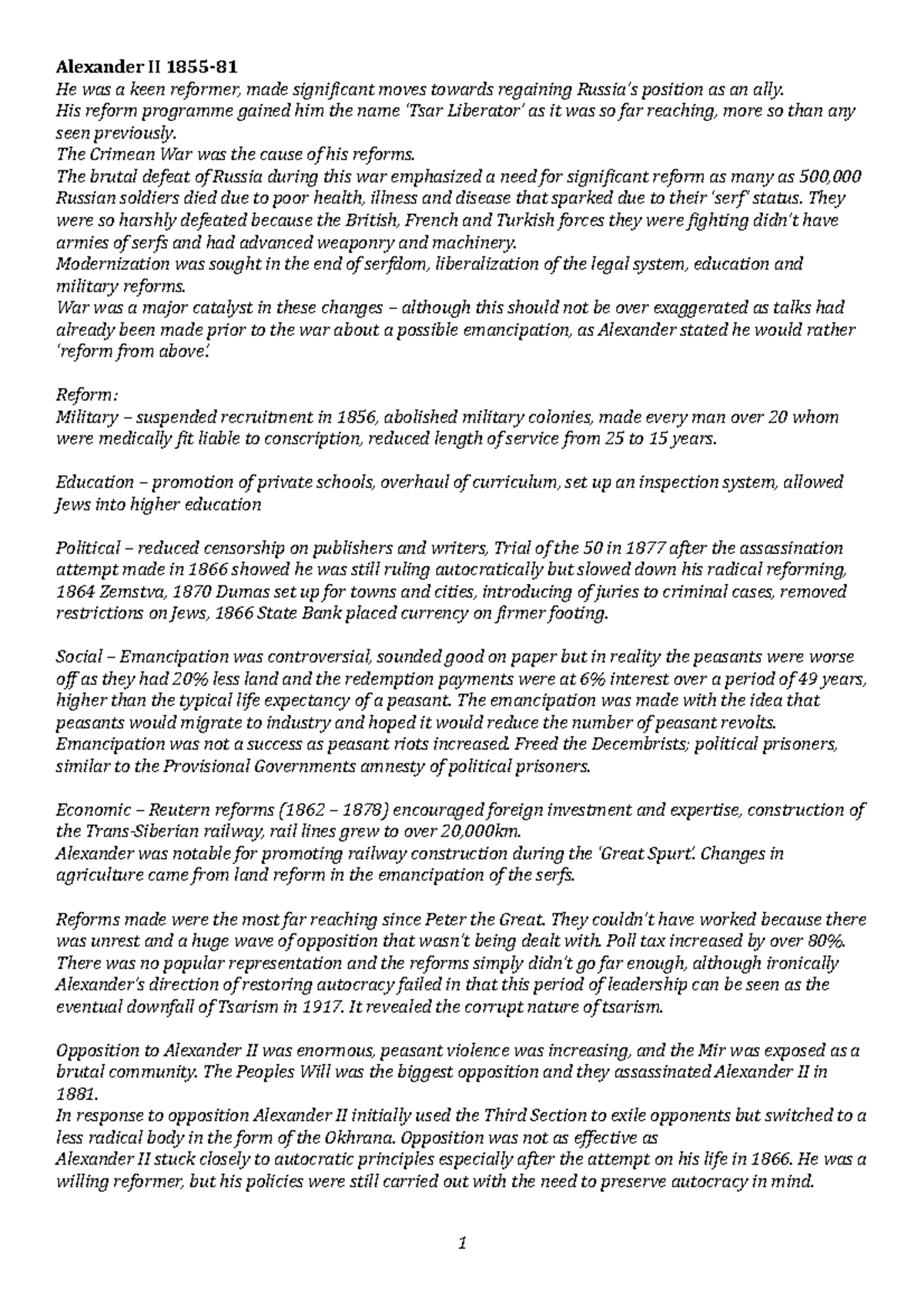 Russian History 1855-1964 - Studocu