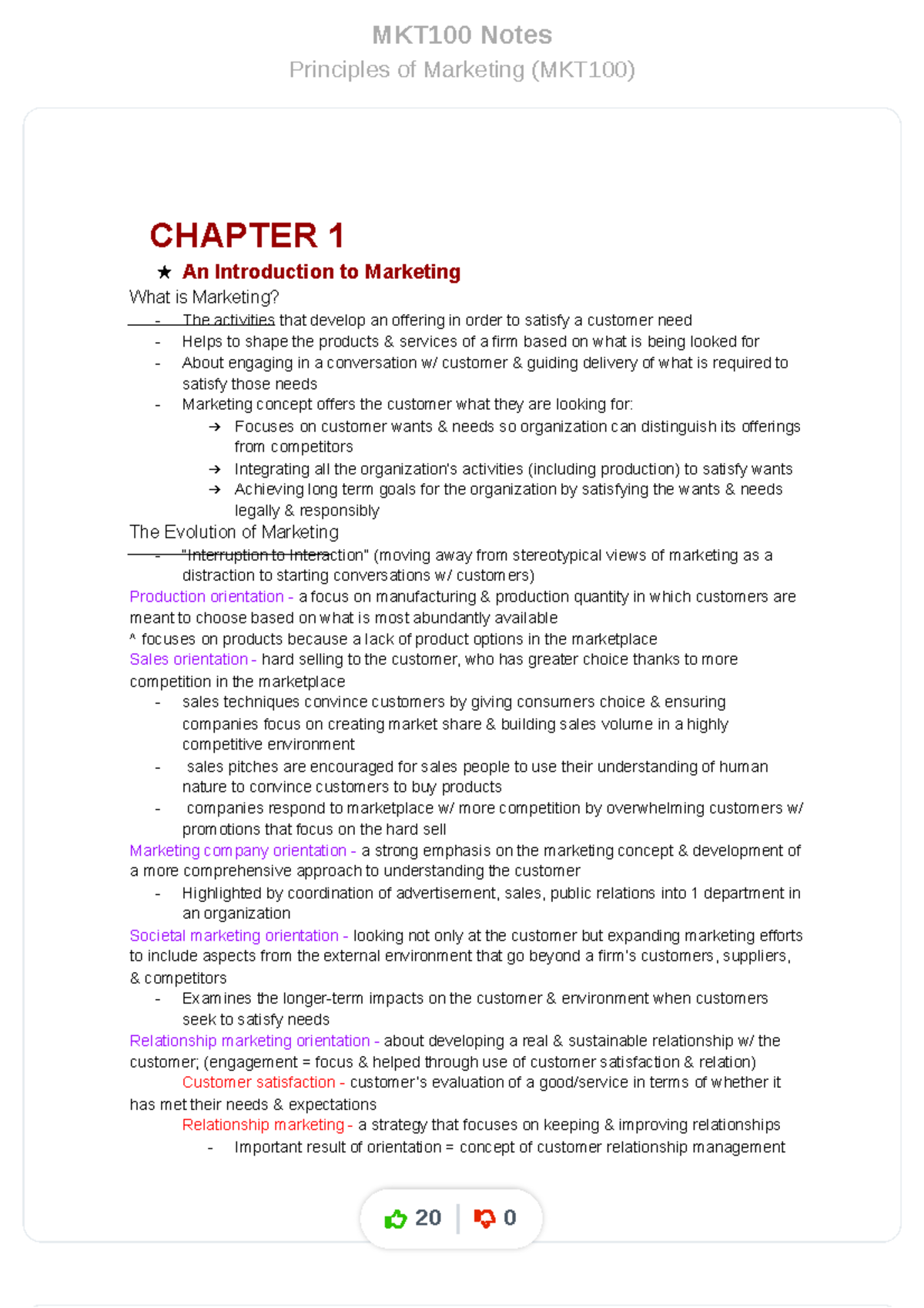 Mkt100-notes compress - MKT100 Notes Principles of Marketing (MKT100 ...