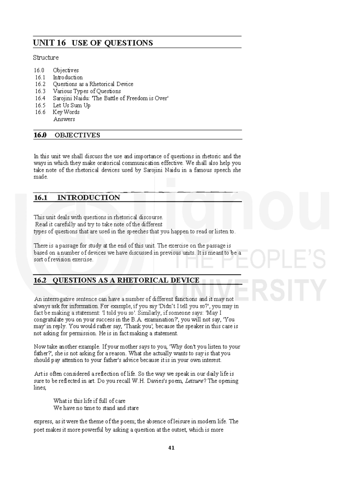 Unit-16 - IGNOU b - UNIT 16 USE OF QUESTIONS Structure 16 Objectives 16 Introduction 16 ...