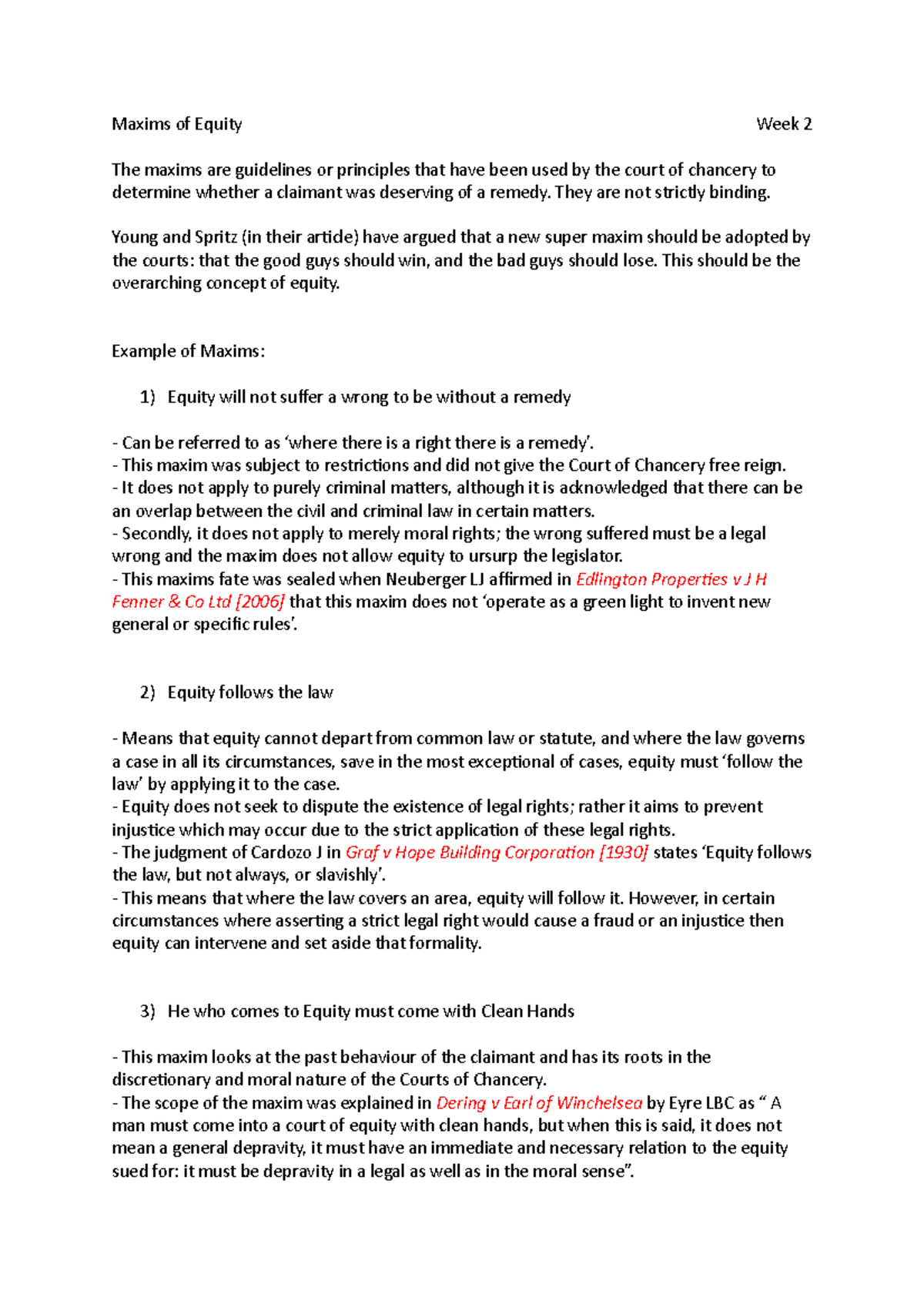 Maxims Of Equity Week 2 Lecture Notes Maxims Of Equity Week 2 The Maxims Are Guidelines Or