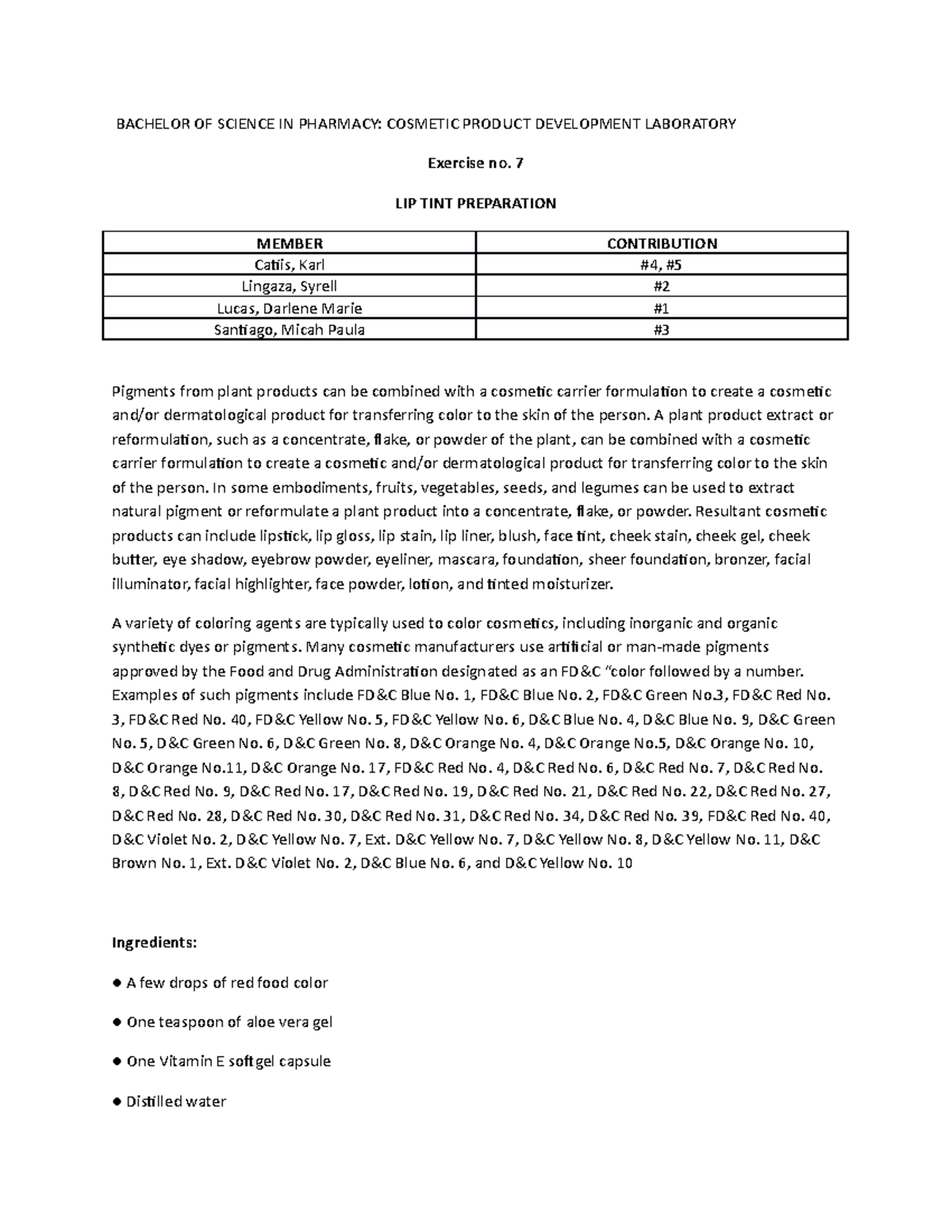 Group-4 PH3Y2-1 PCOS311 LAB E7 - BACHELOR OF SCIENCE IN PHARMACY ...