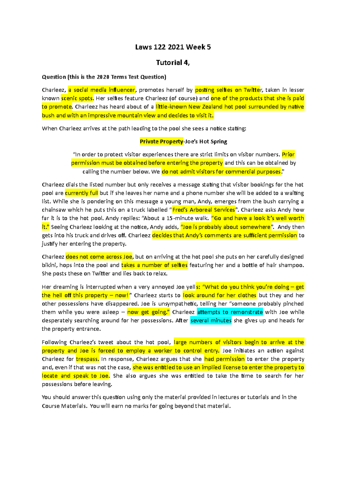 Tutorial 4 2021 Question - Laws 122 2021 Week 5 Tutorial 4, Question ...