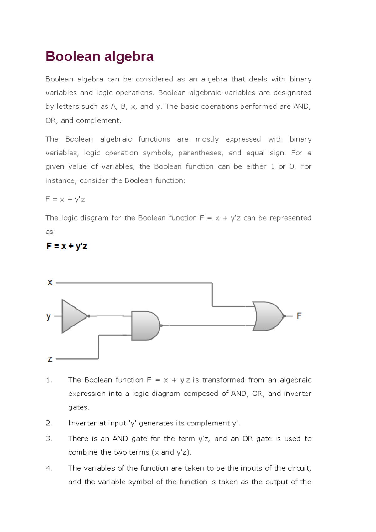 Boolean Algebra and analysis - Boolean algebra Boolean algebra can be ...