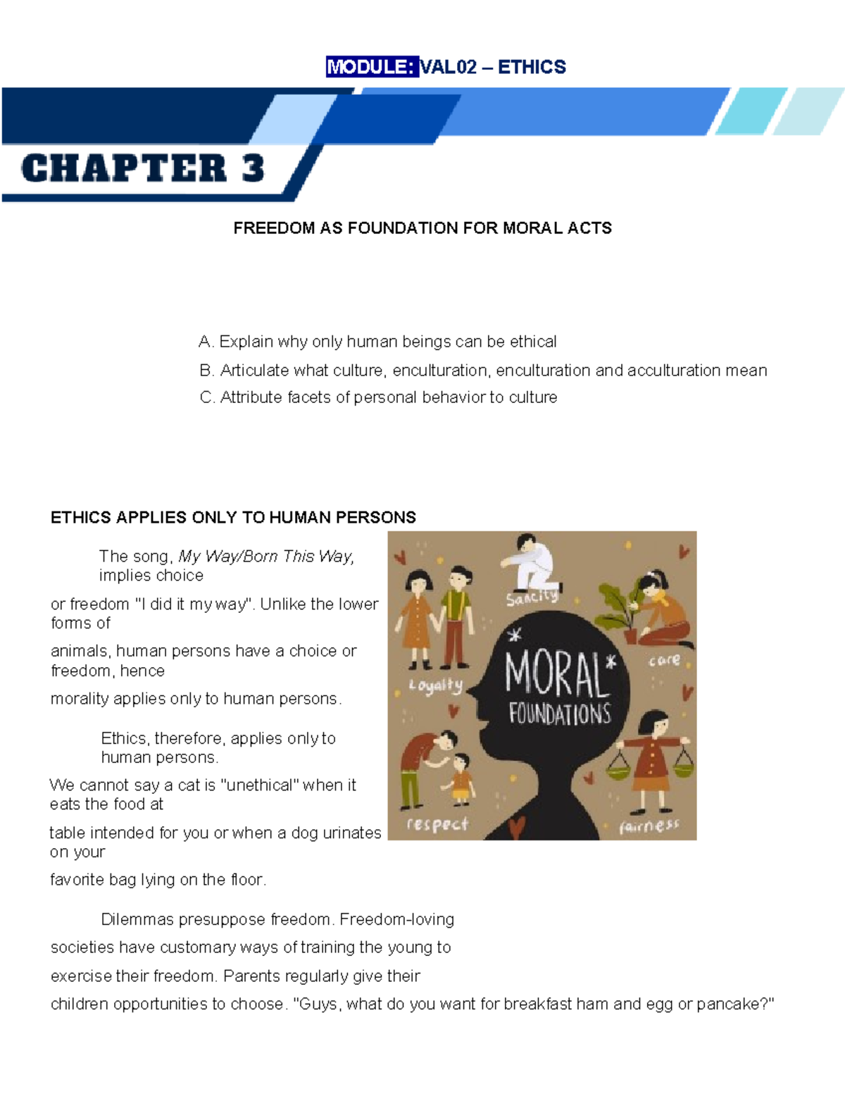 Chapter 3 - Summary Financial Markets - MODULE: VAL02 – ETHICS FREEDOM AS FOUNDATION FOR MORAL ...