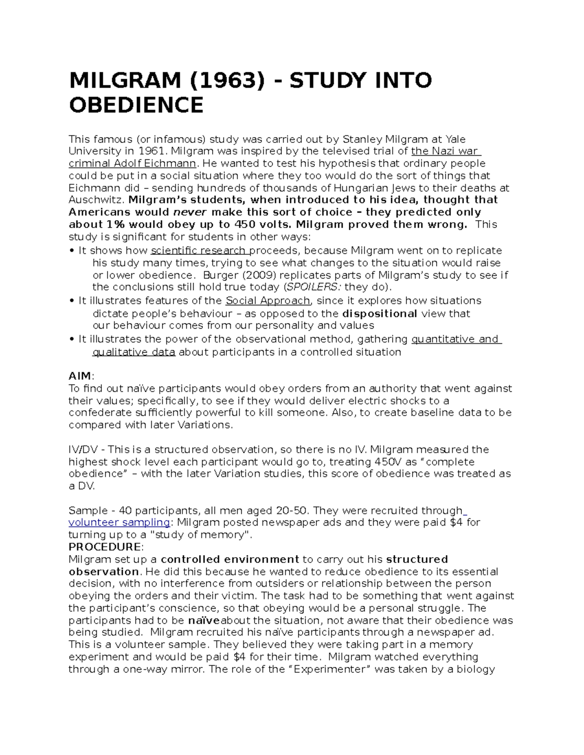 Milgram 1963 study into obedience - MILGRAM (1963) - STUDY INTO ...