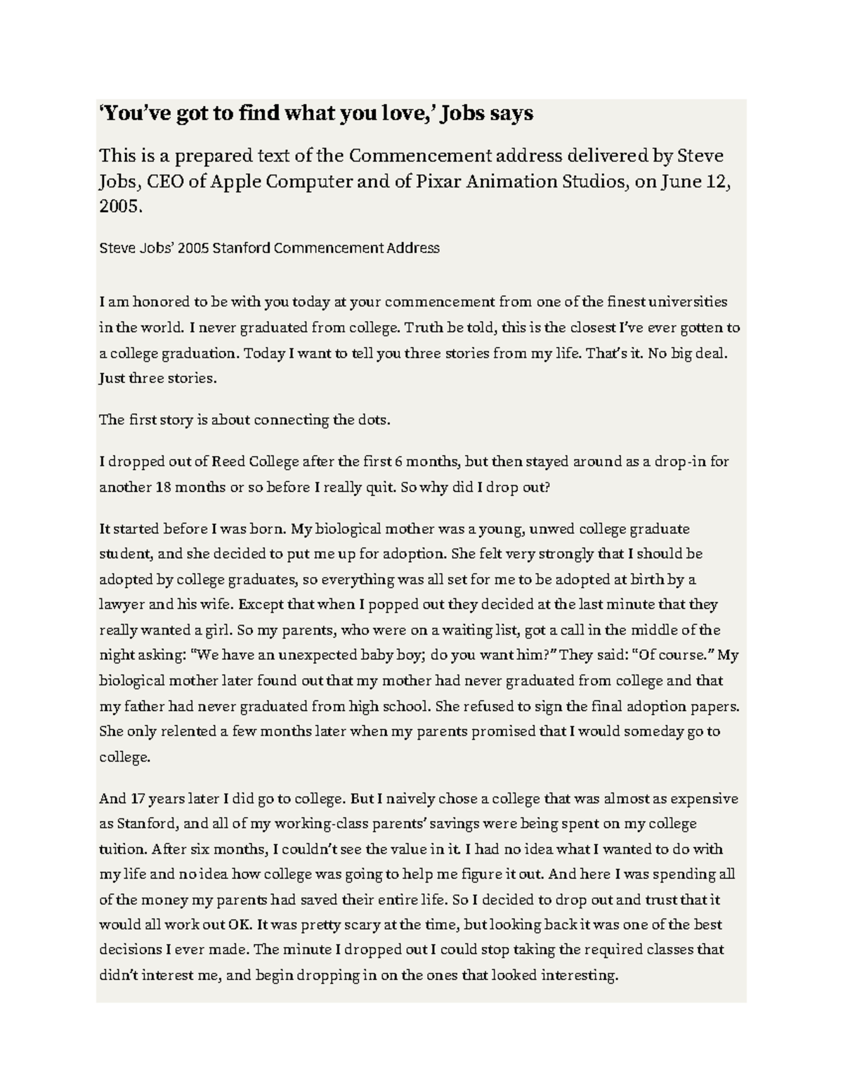 Steve Jobs Commencement Speech - ‘You’ve got to find what you love ...