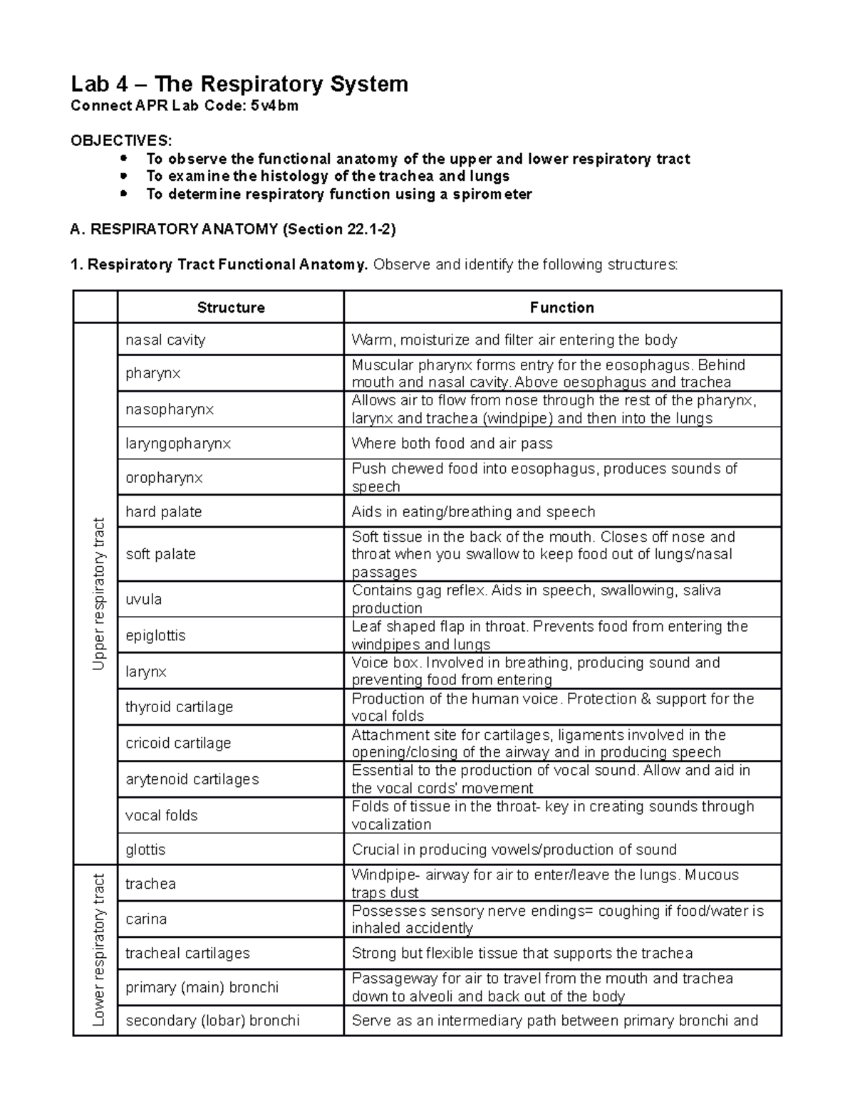Lab 4 – The Respiratory System - Lab 4 – The Respiratory System Connect ...