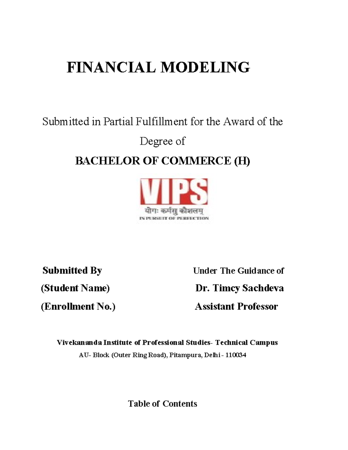 Project Report FMO- Guidelines - FINANCIAL MODELING Submitted in ...
