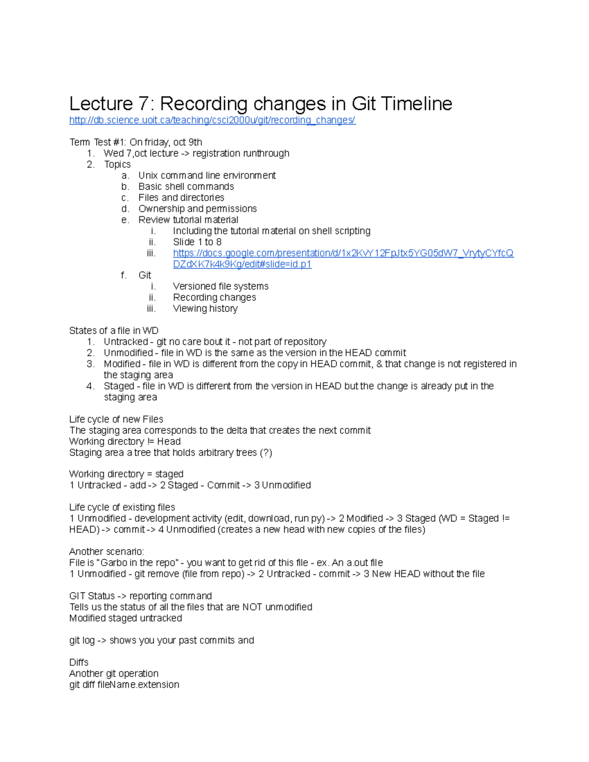 Lecture 7 - Recording changes in Git Timeline - - Studocu