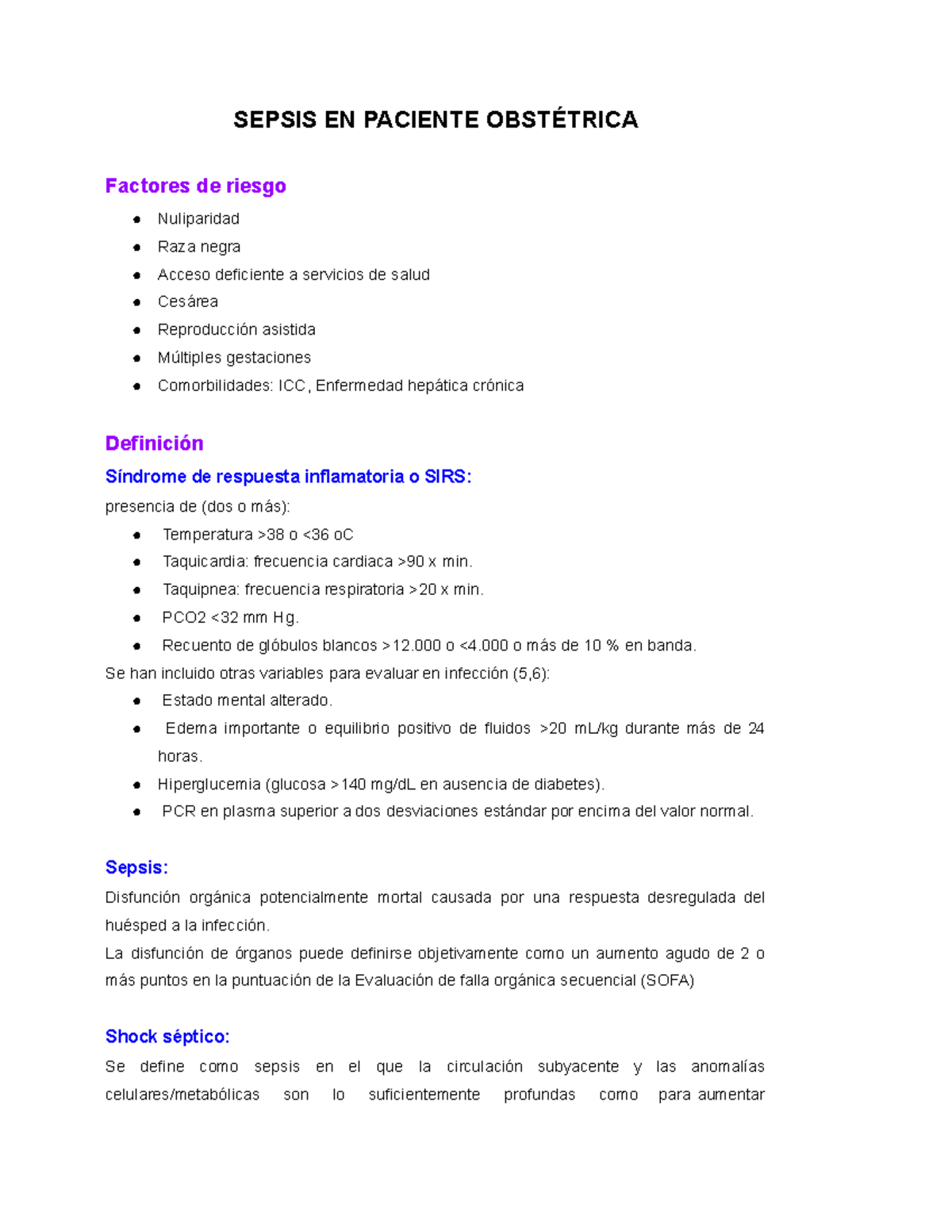 Sepsis en Paciente Obstétrica - SEPSIS EN PACIENTE OBSTÉTRICA Factores ...