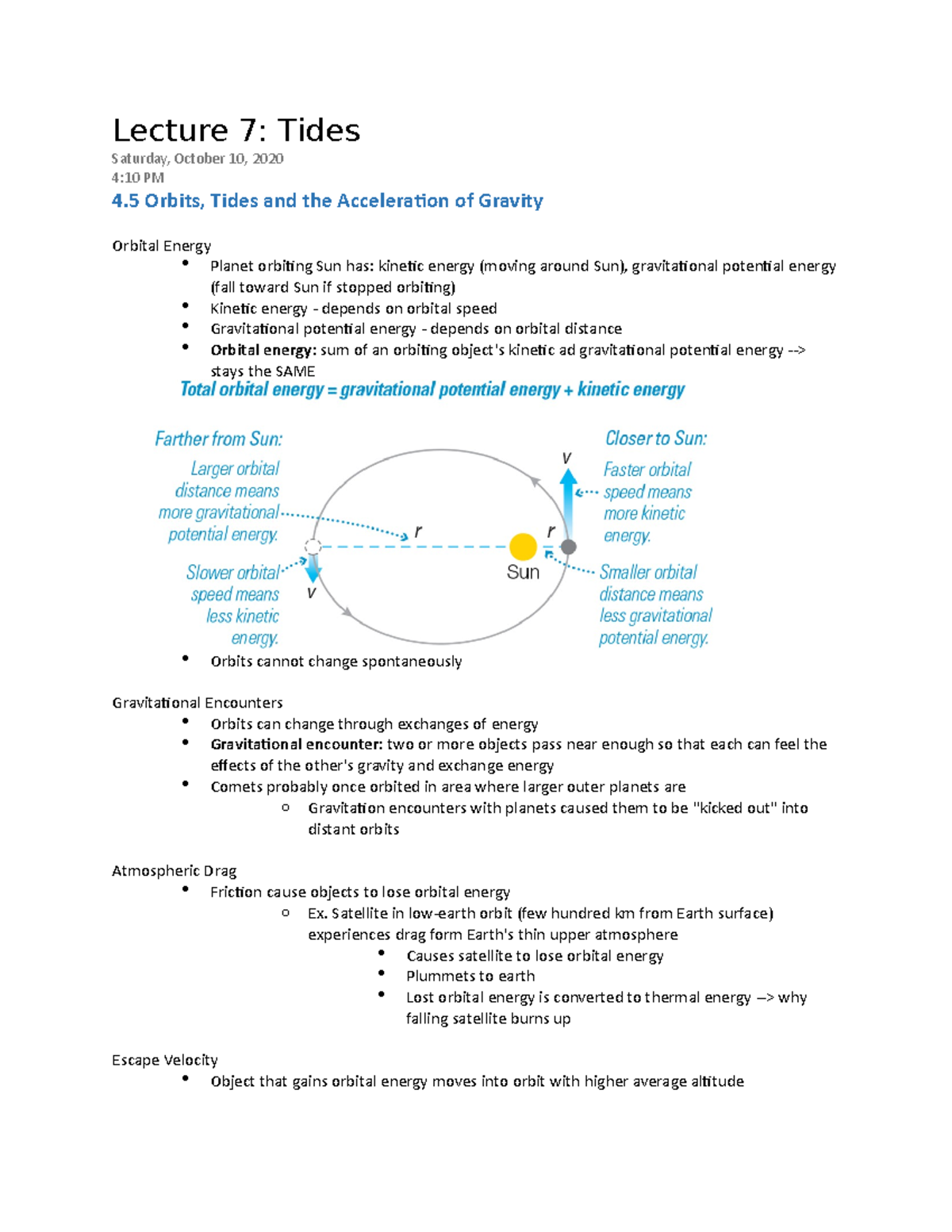 Lecture 7 - Lecture 7: Tides Saturday, October 10, 2020 4:10 PM 4 ...
