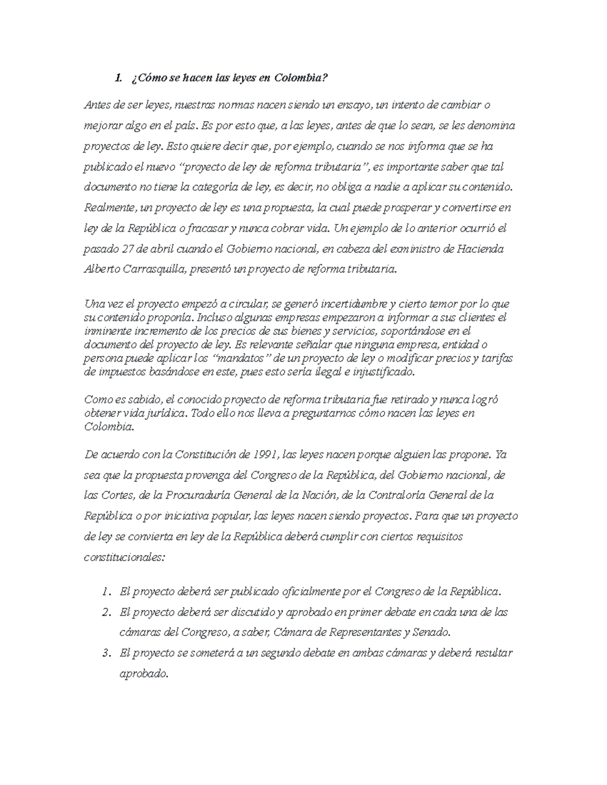 Cómo se hacen las leyes en Colombia - ¿Cómo se hacen las leyes en ...