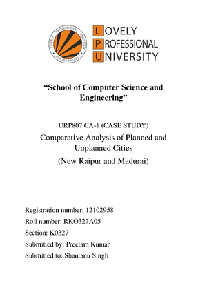 URP807 CA1 - assignment ca2 - “School of Computer Science and Engineering” URP807 CA-1 (CASE ...