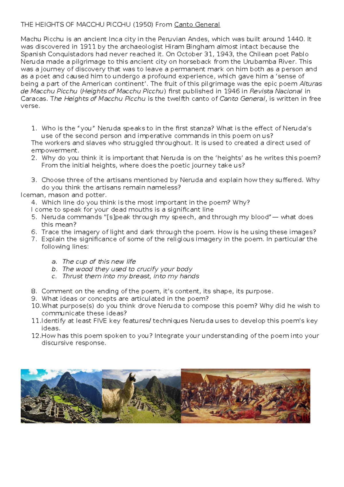 2019 The Heights of Machu Picchu Questions - THE HEIGHTS OF MACCHU ...