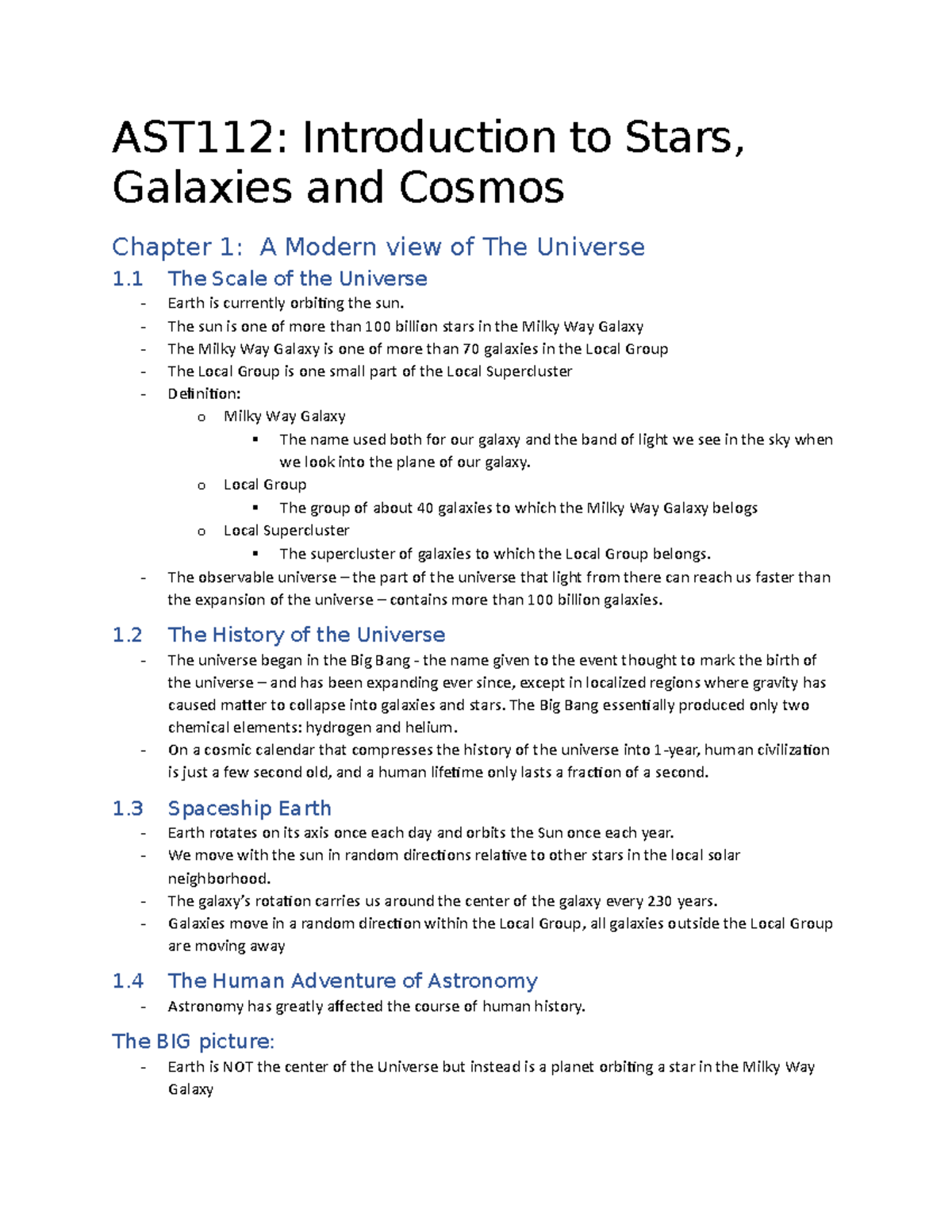 Summary 1 - Summaries from book - The Cosmic Perspective - AST112 ...
