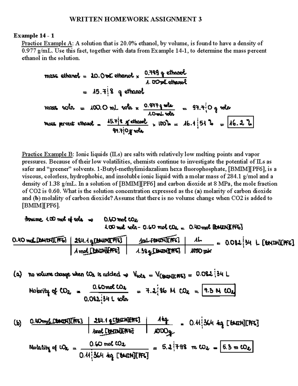 Written HW 3 - Example 14 - 1 Practice Example A: A solution that is 20 ...