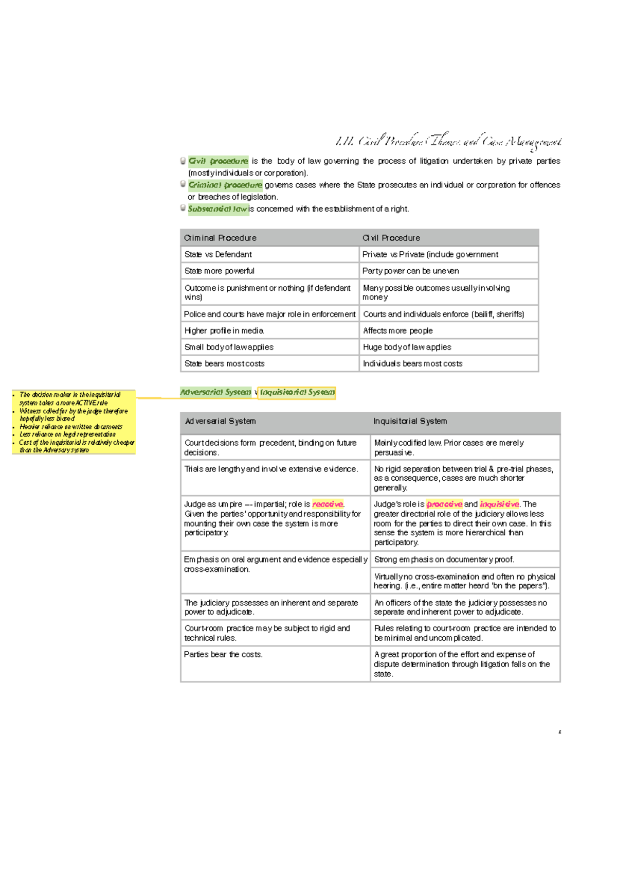 Extremely Detailed Civil Procedural Law - I. Civil Procedure Themes and ...