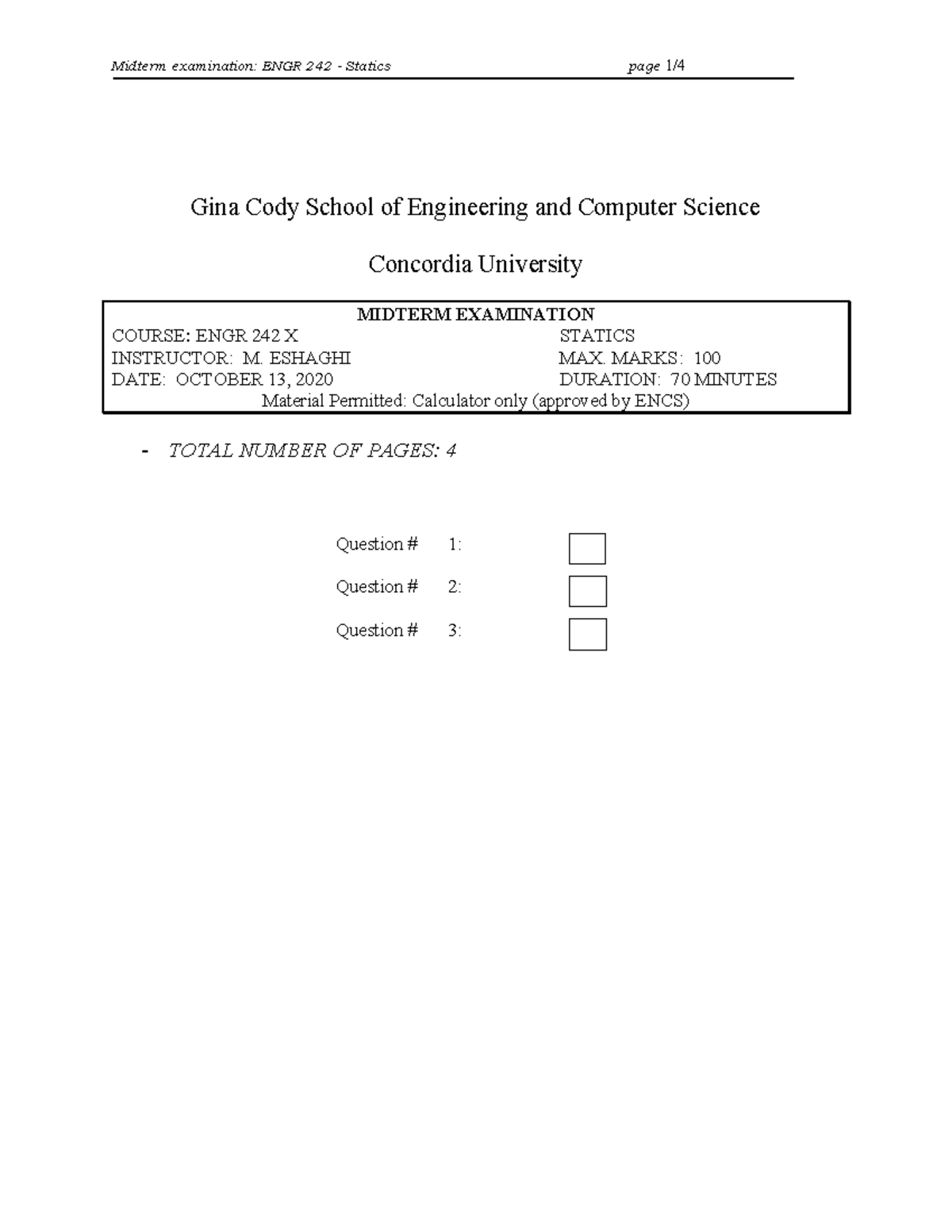 Midterm Exam Booklet - Gina Cody School of Engineering and Computer ...
