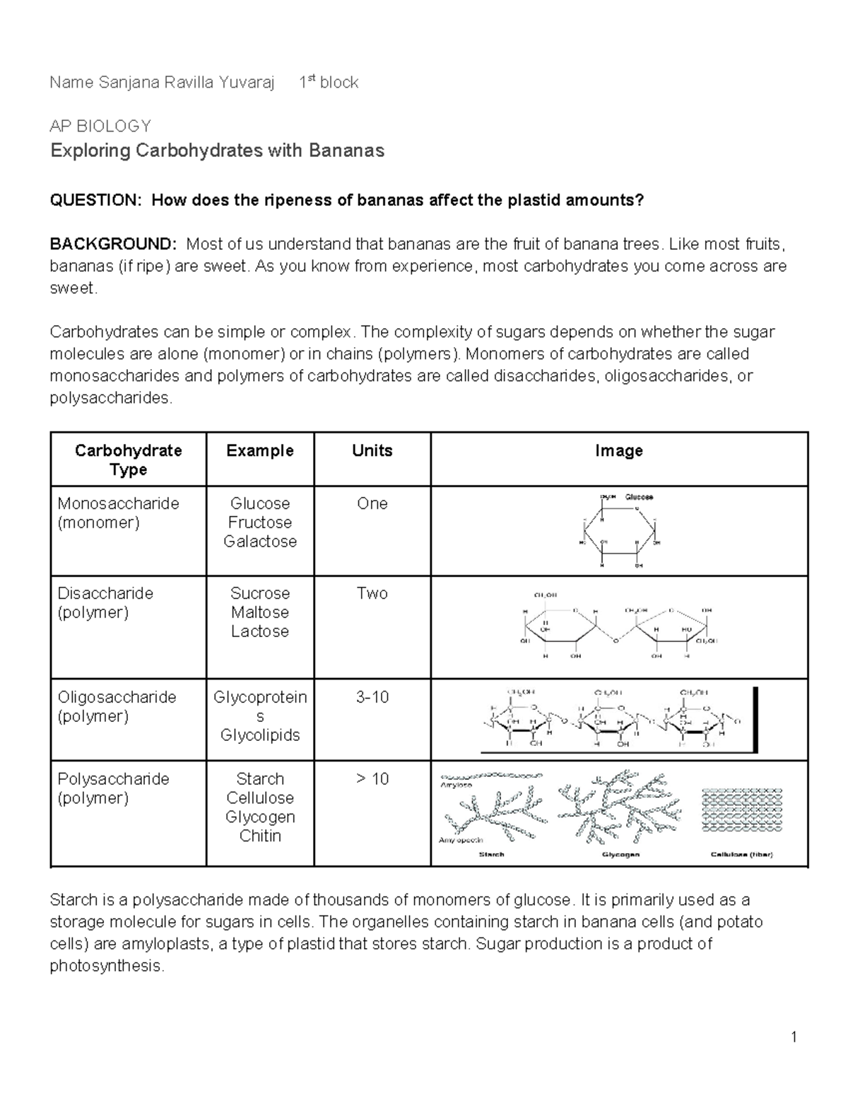 2024Banana Carbohydrate Ripening Cell Analysis and Graphing - Name ...