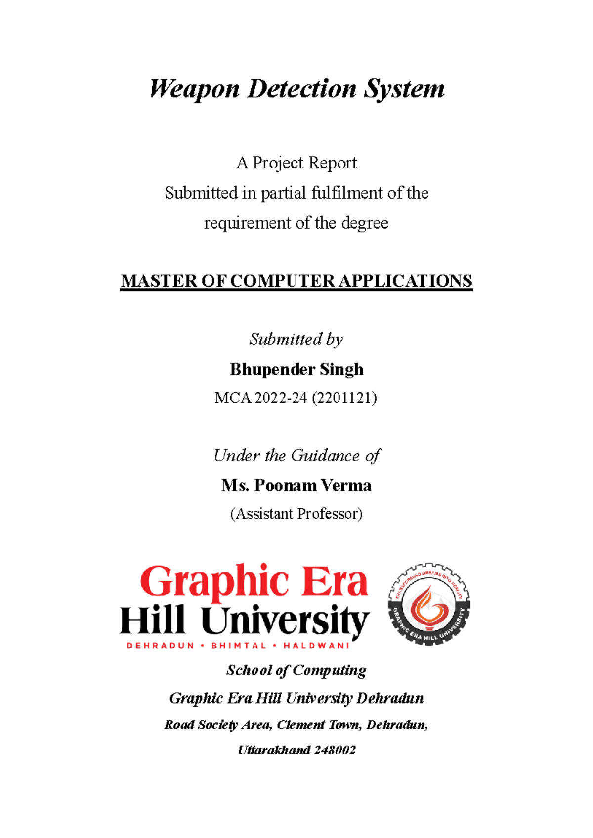 Major project report 1 - Weapon Detection System A Project Report ...