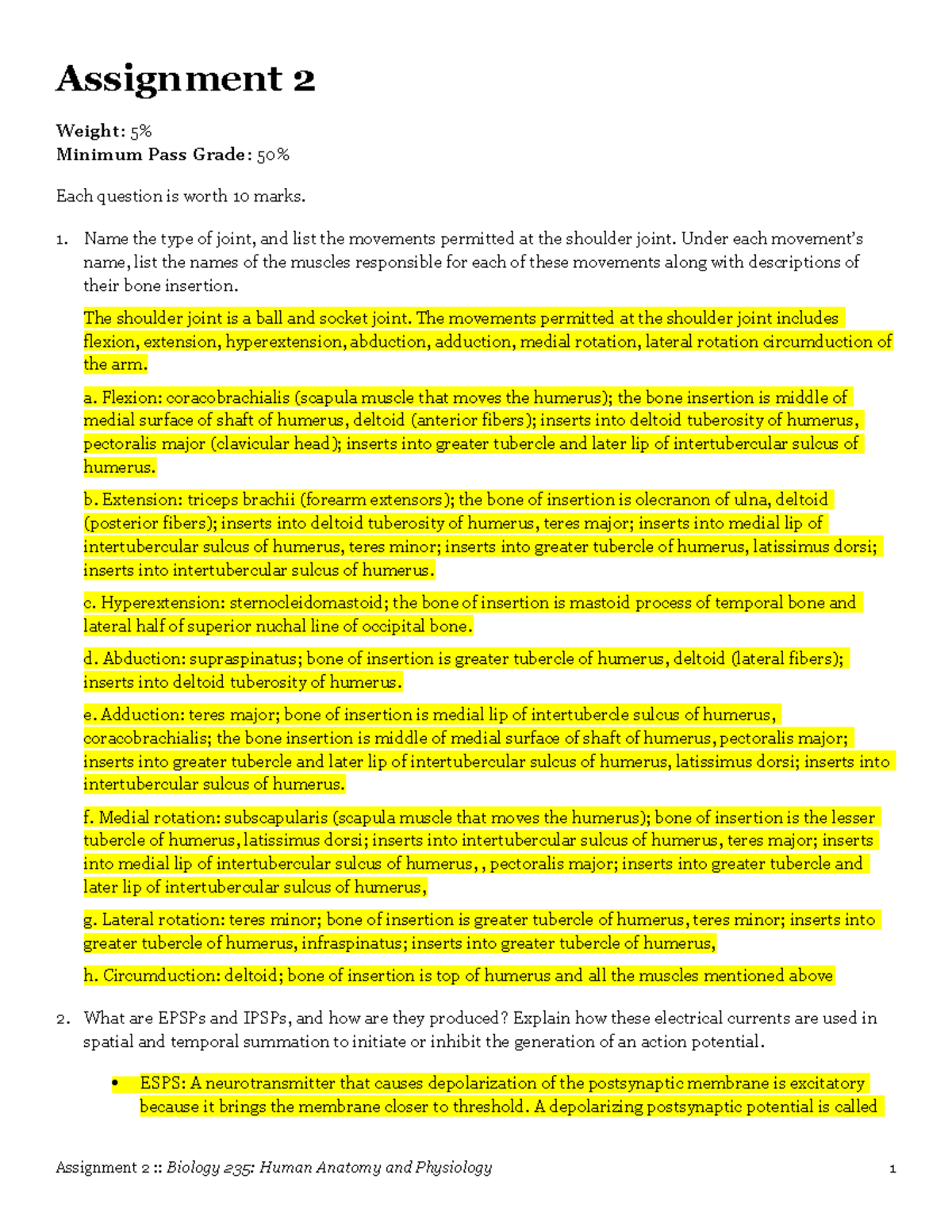 Assignment 02 - Assignment 2 Weight: 5% Minimum Pass Grade: 50% Each ...