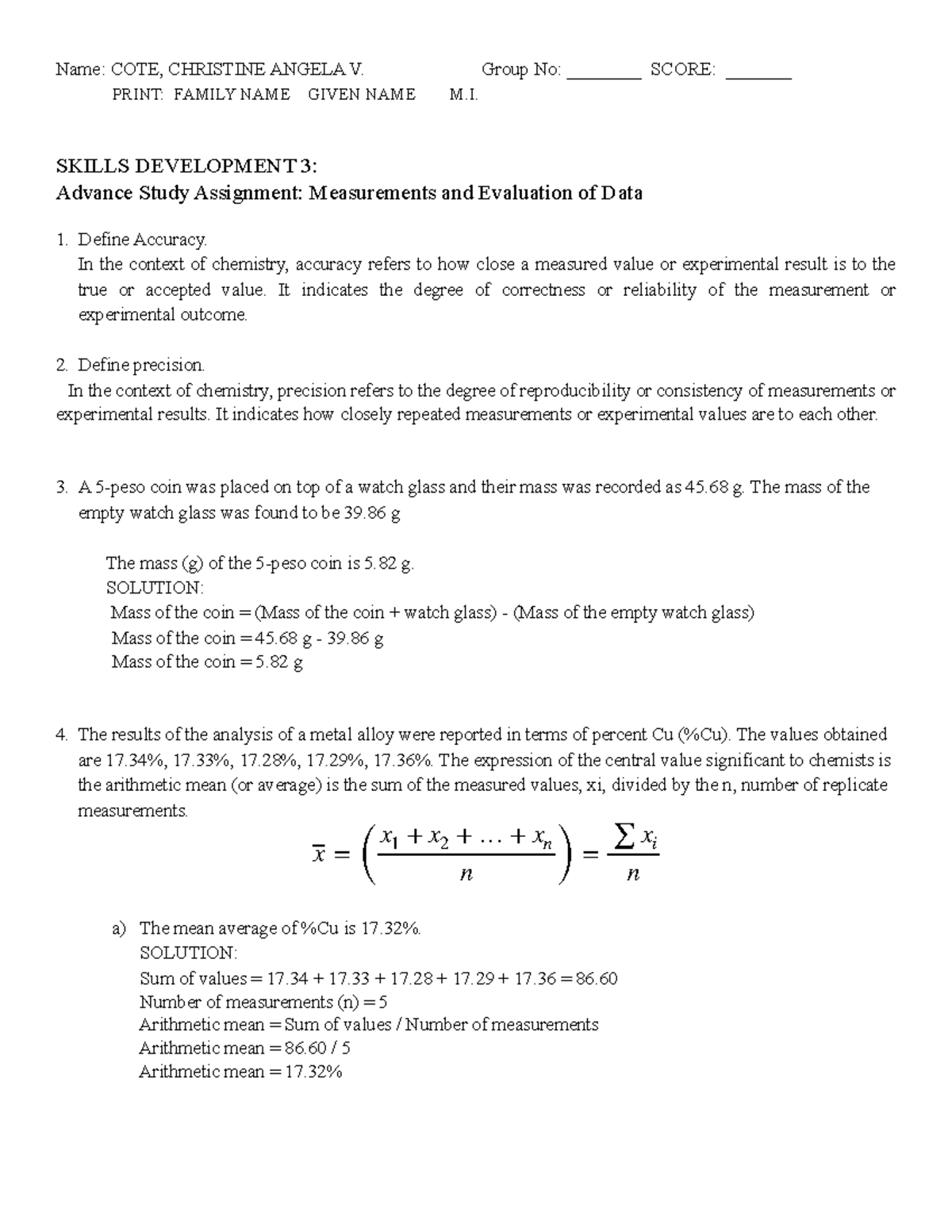 Advance Study Assignment 3 - Name: COTE, CHRISTINE ANGELA V. Group No ...