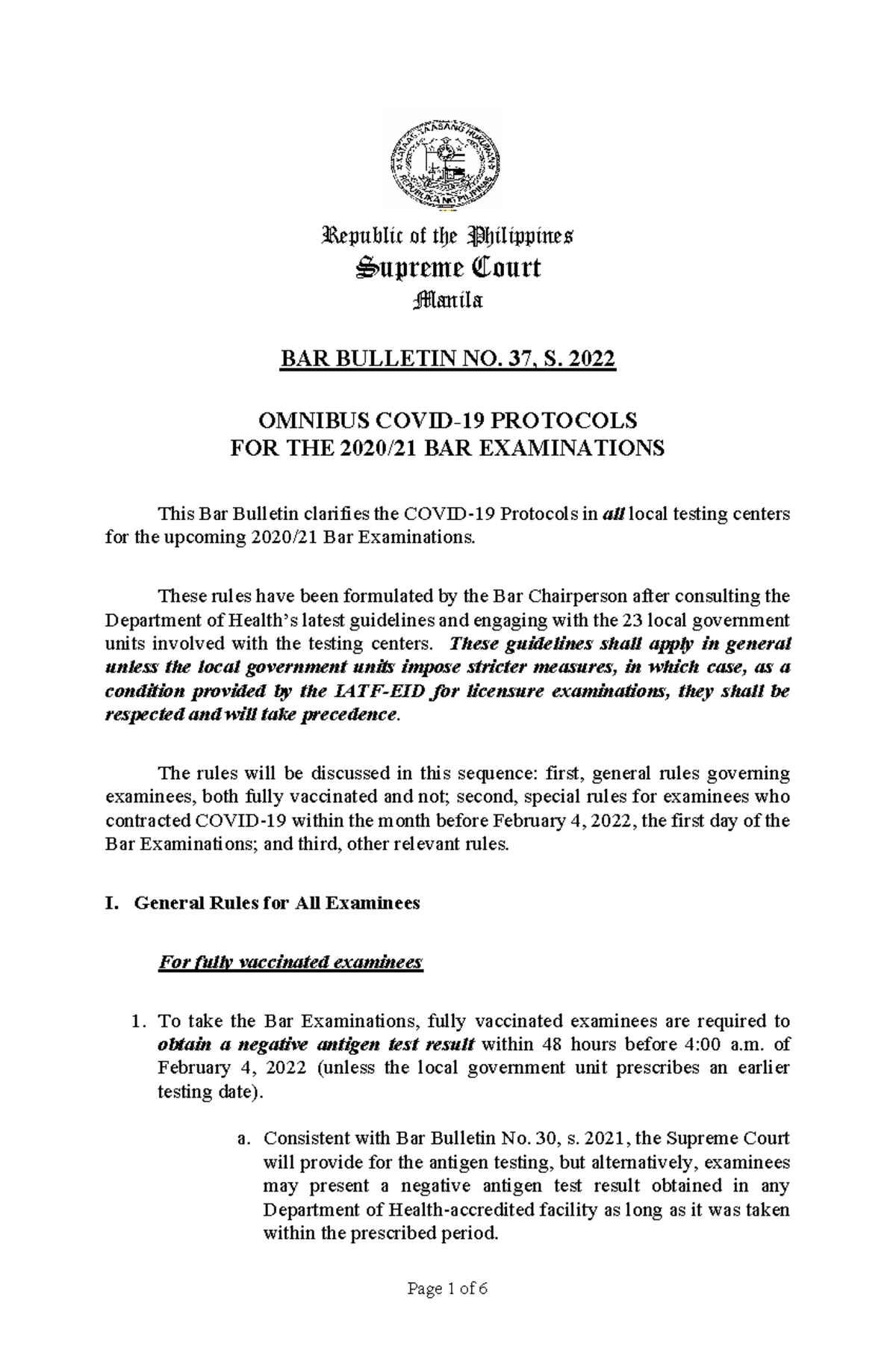 Bar Bulletin For Bar Examinees 20222 Republic Of The Philippines