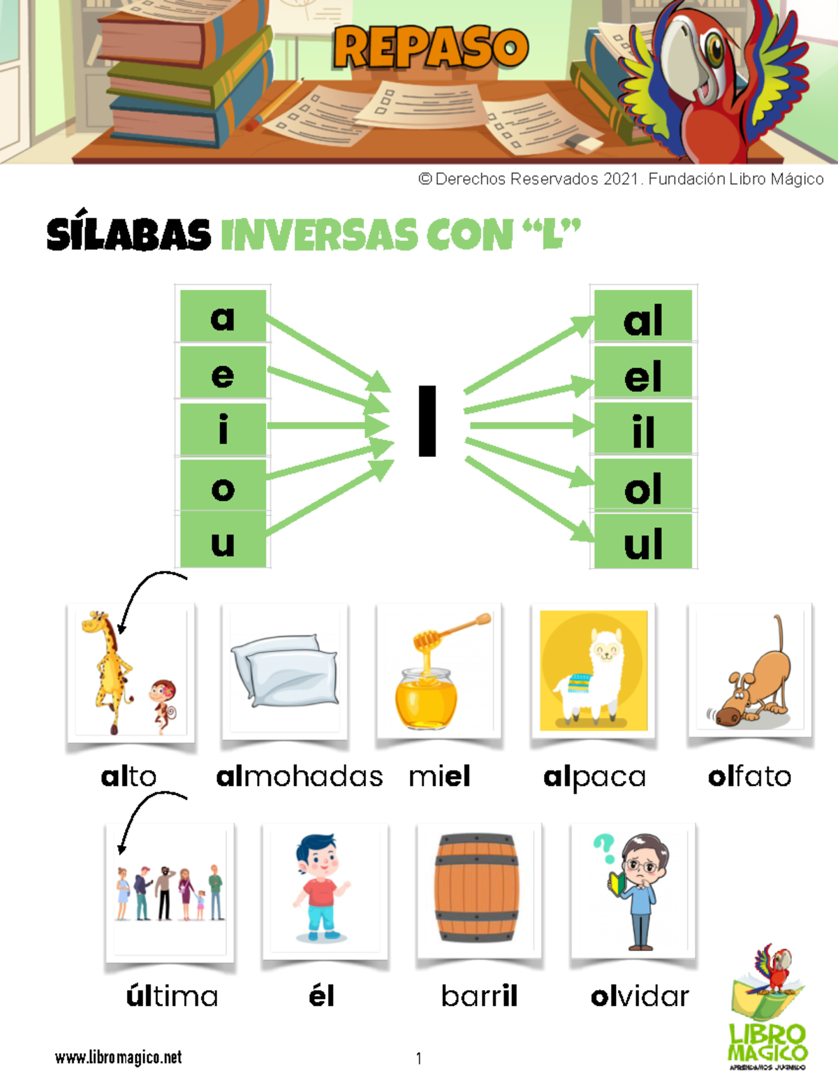 Silabas Inversas CON L - Repaso - al el il ol ul a e i o u © Derechos ...