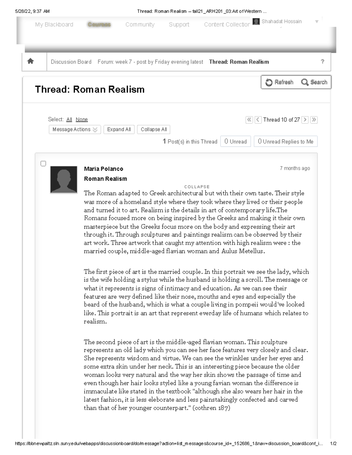 Maria Polanco-Chapter 6 weekly essay - 5/28/22, 9:37 AM Thread: Roman ...