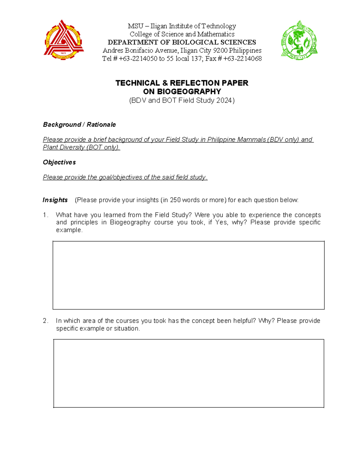 Technical Reflection Paper Biogeo Field Study - MSU – Iligan Institute ...