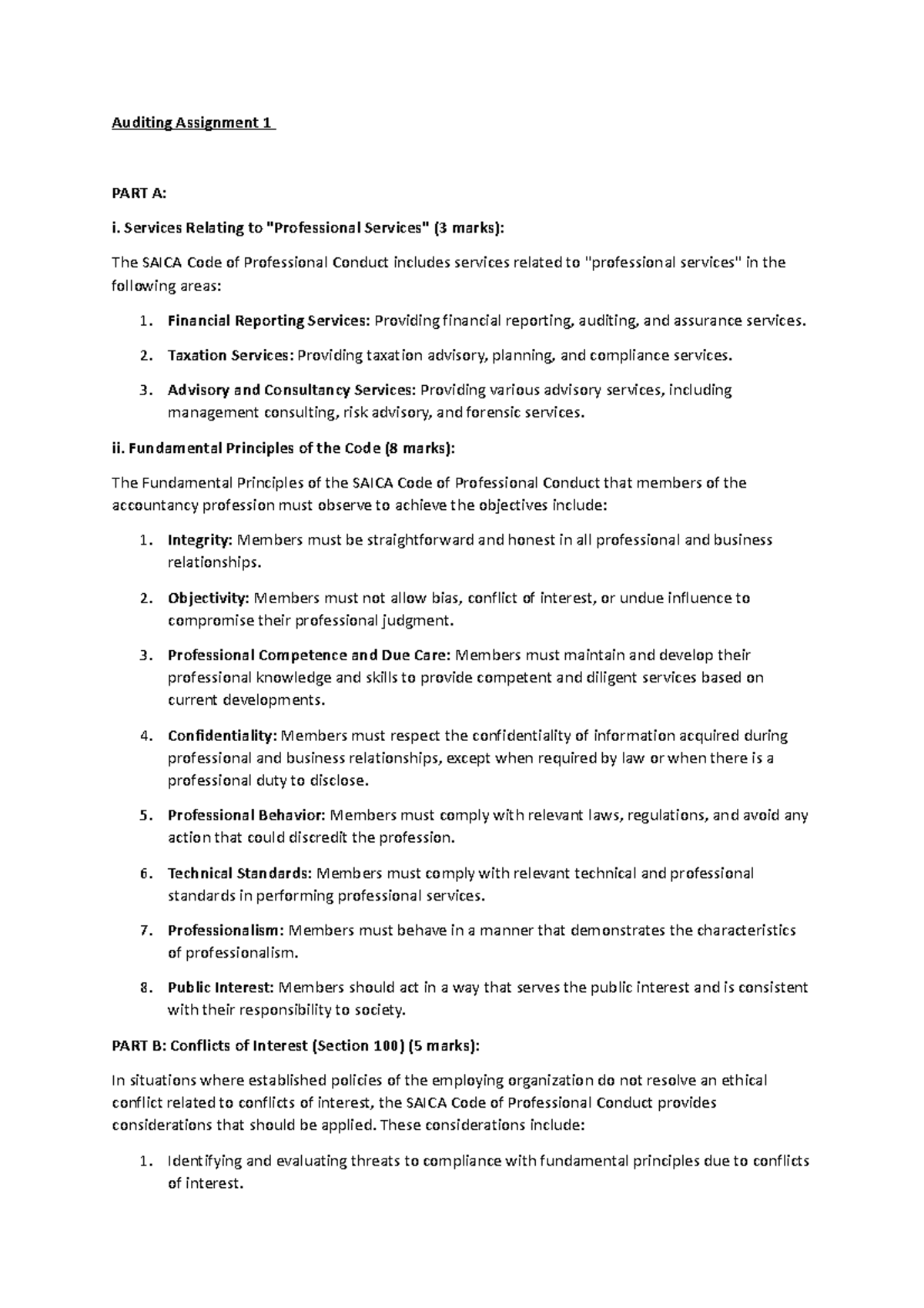 Auditing Assignment 2023 1 - Auditing Assignment 1 PART A: i. Services Relating to - Studocu