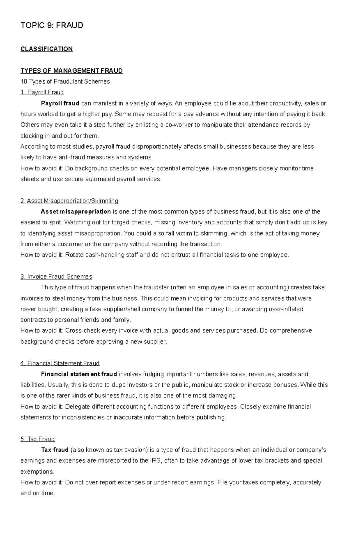 Topic-9- Fraud - Notes lectures - TOPIC 9: FRAUD CLASSIFICATION TYPES ...