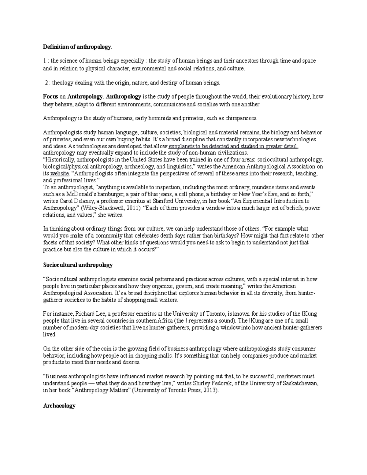 Anthropology - the document contain summary of different concepts ...