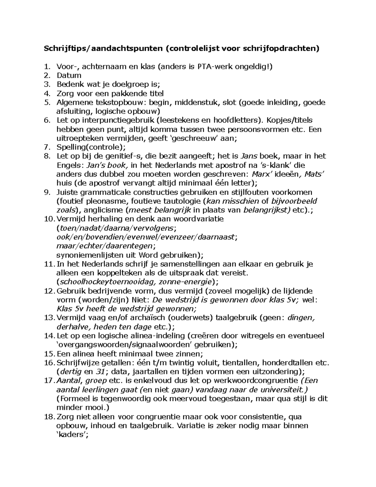 Schrijftips Studeersnel - Schrijftips/aandachtspunten (controlelijst ...