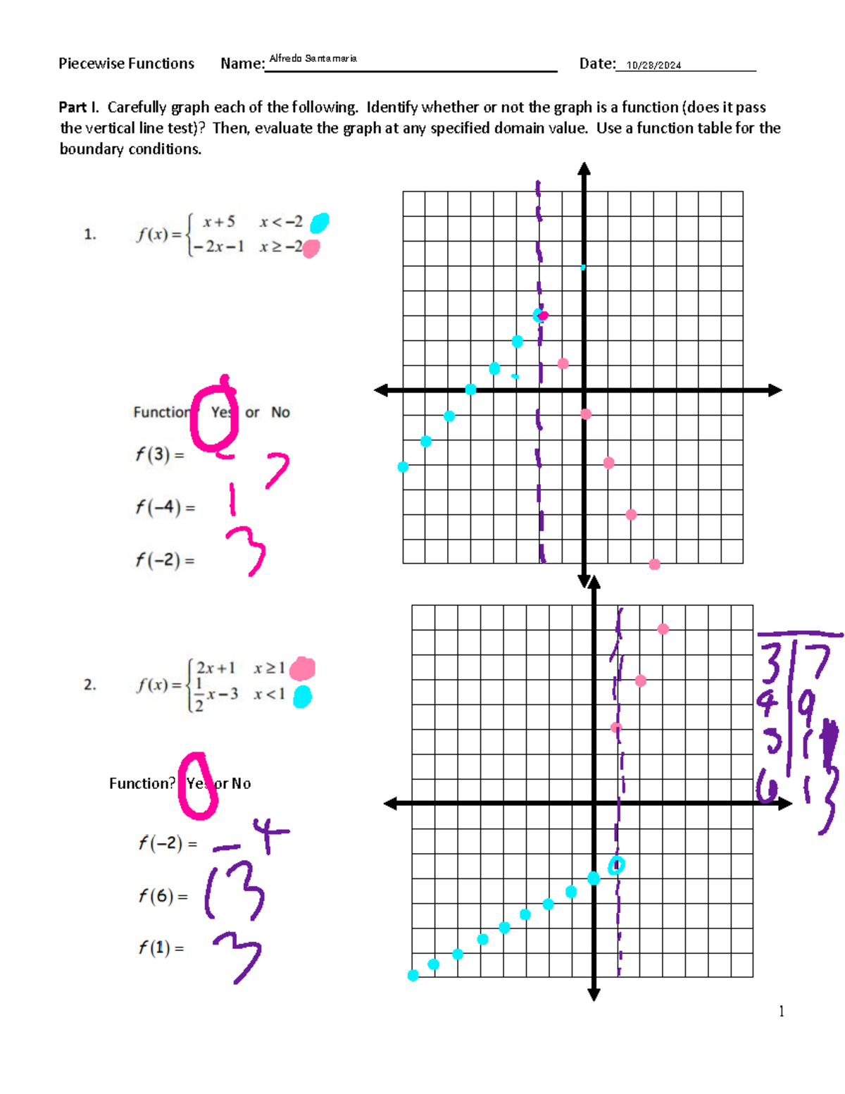 Kami Export - Piecewise Practice B - Piecewise Functions Name: Date:_________________ Part I ...