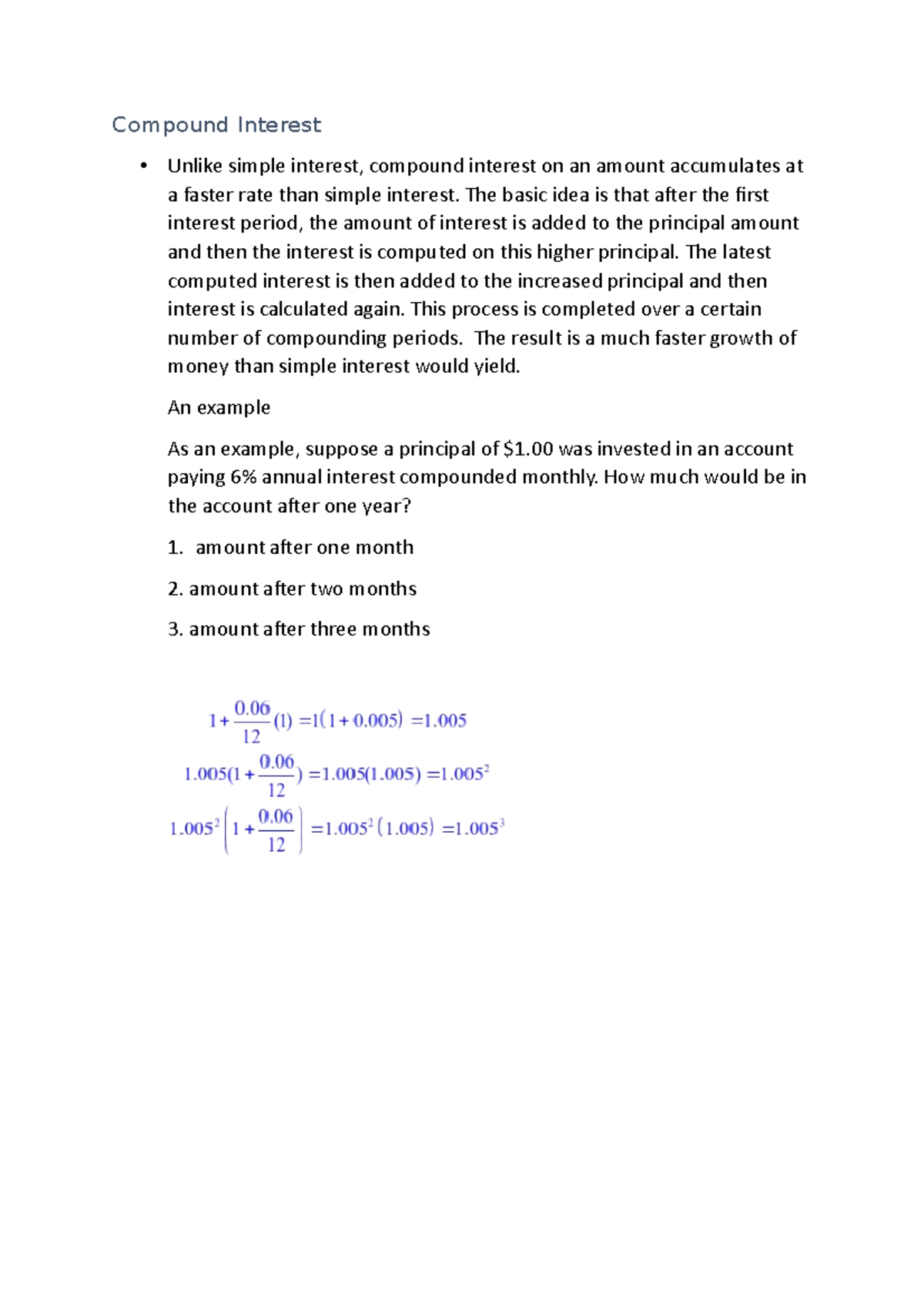 Compound Interest - Lecture notes 1 - Compound Interest - Unlike simple ...