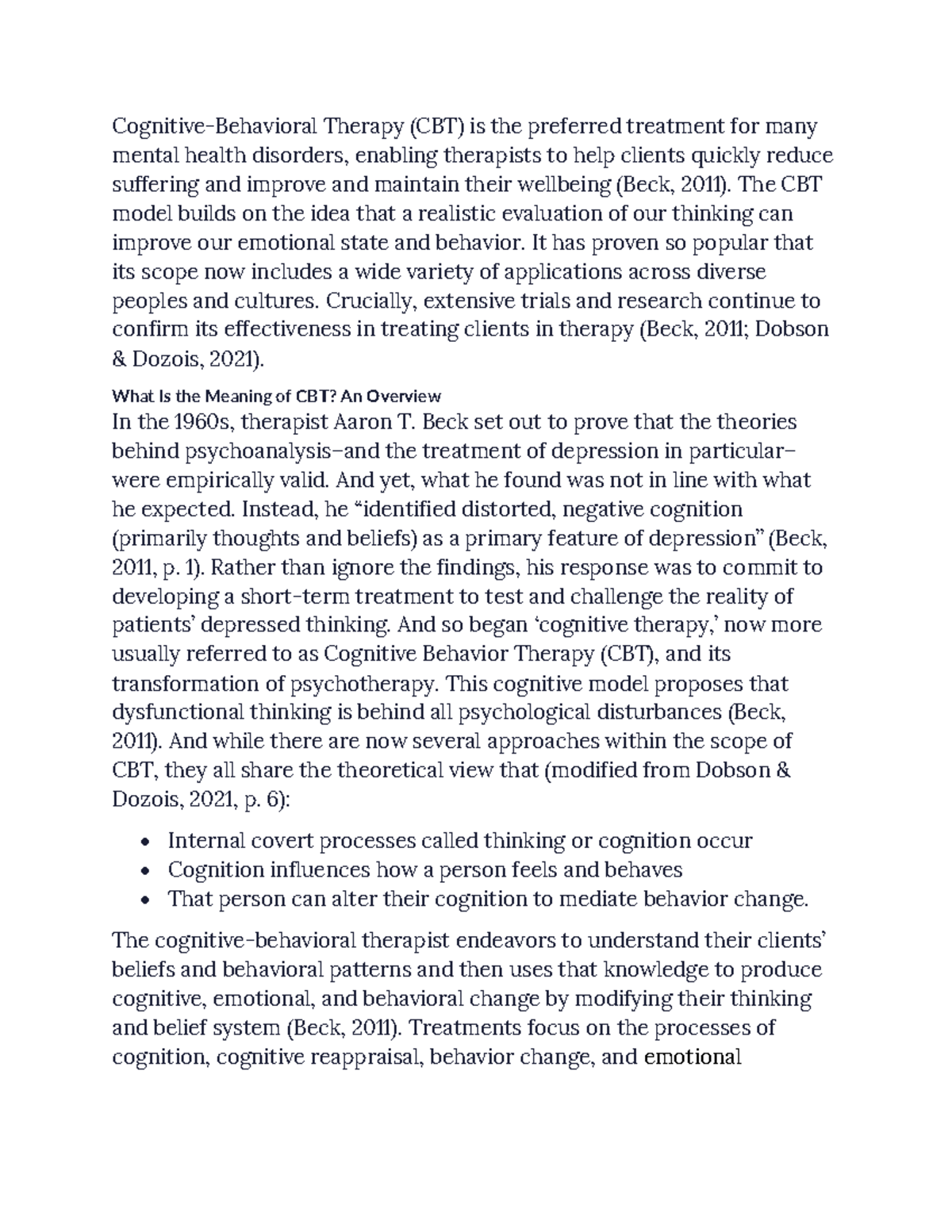 CBT Notes - Cognitive-Behavioral Therapy (CBT) is the preferred ...