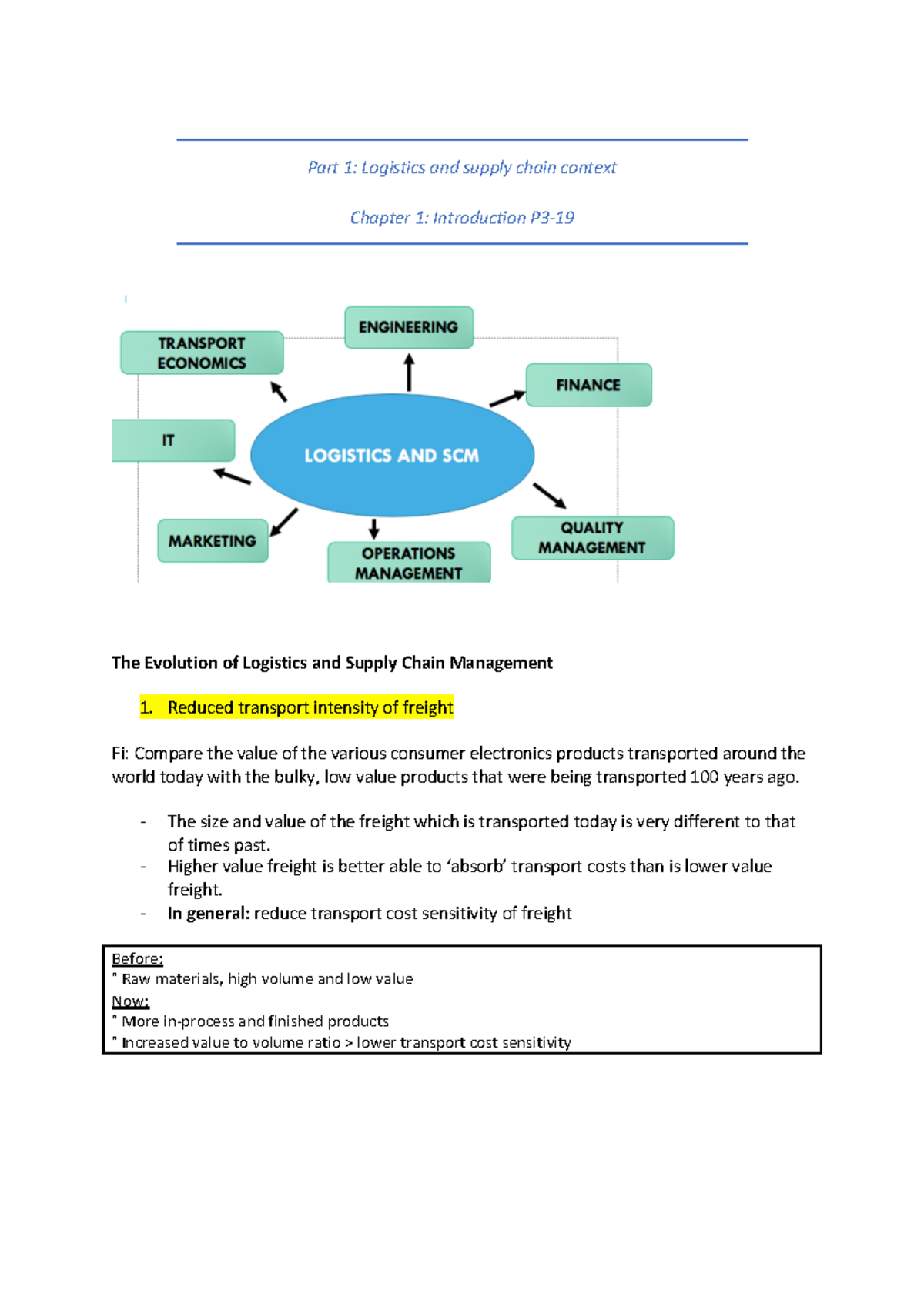 Chain Supply Summary Final - Part 1: Logistics and supply chain context ...